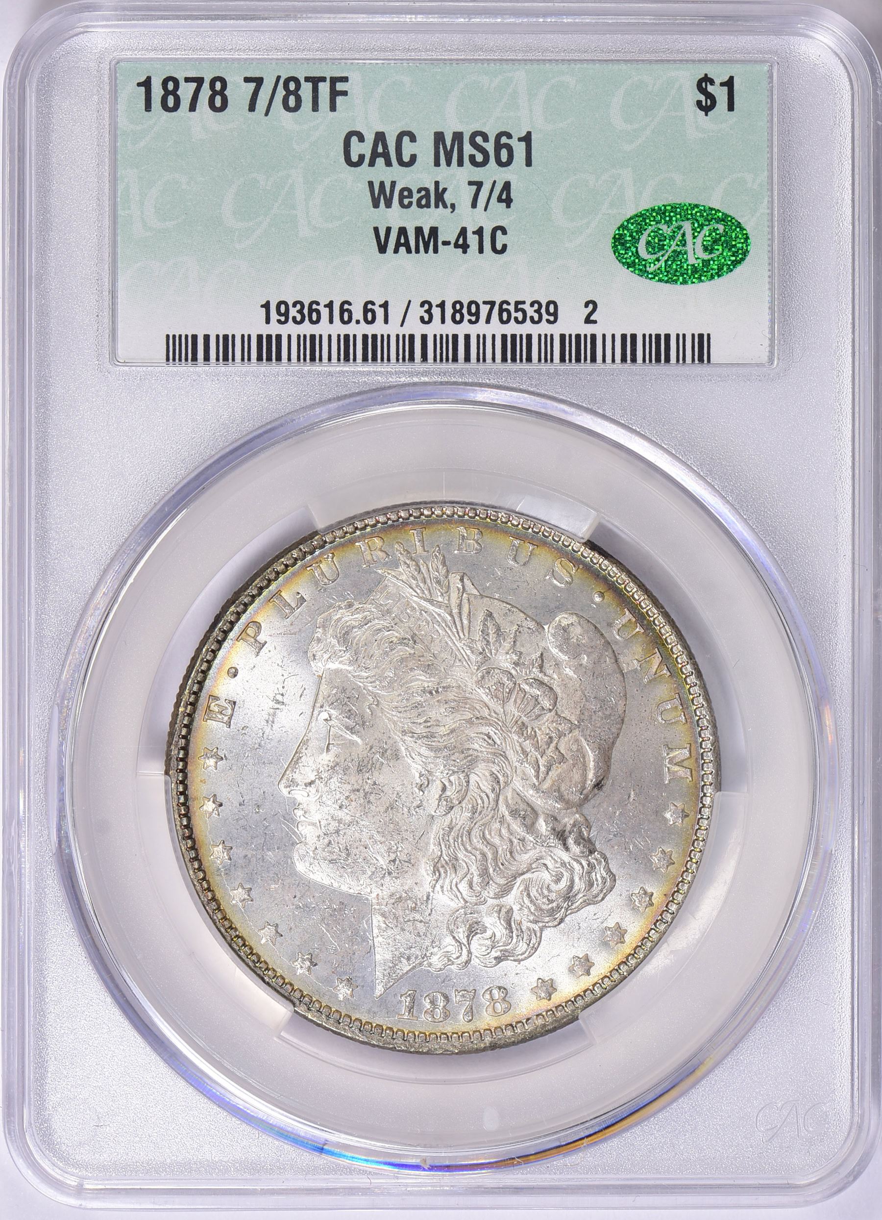 1878 7/8TF Morgan Silver Dollar Weak 7/4 Clash VAM-41C CACG MS-61 (Item 1669245 ...