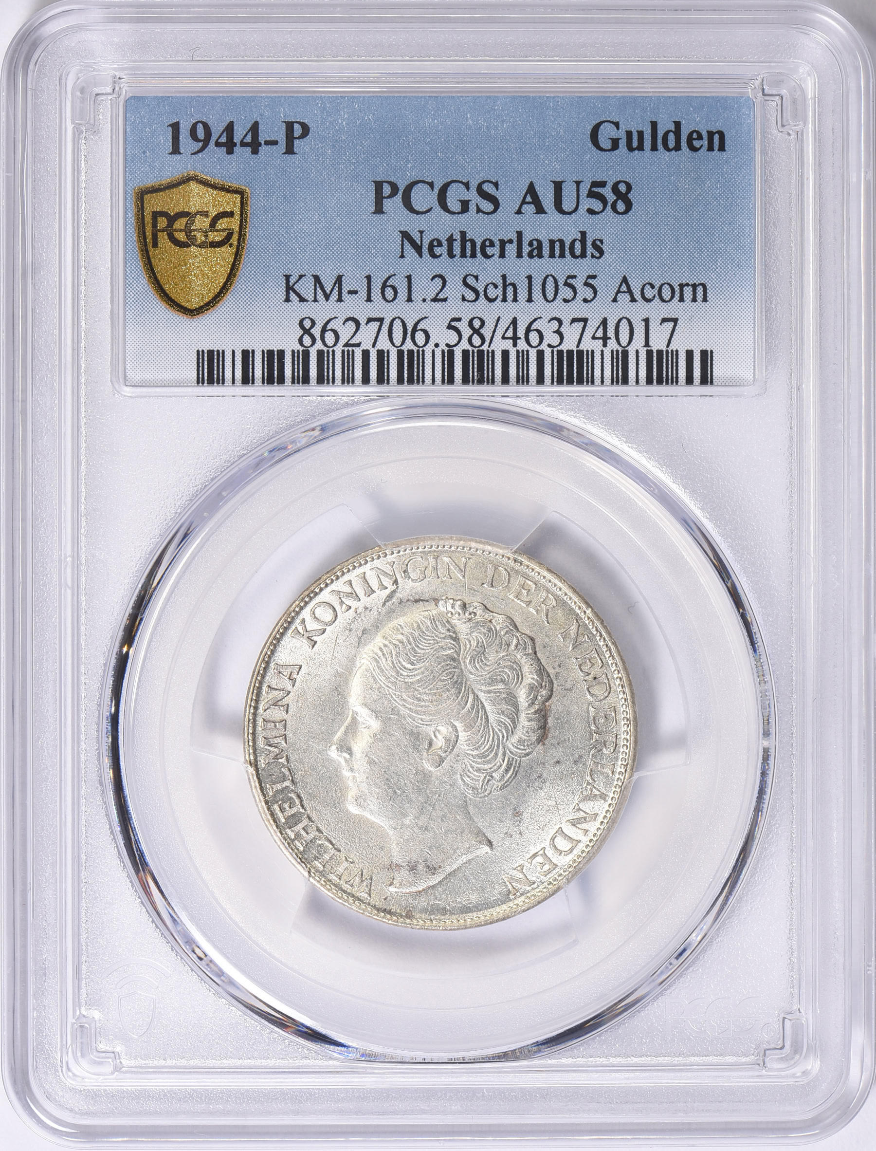 Netherlands 1944-P Silver Gulden Acorn KM-161.2 PCGS AU-58 (Item ...