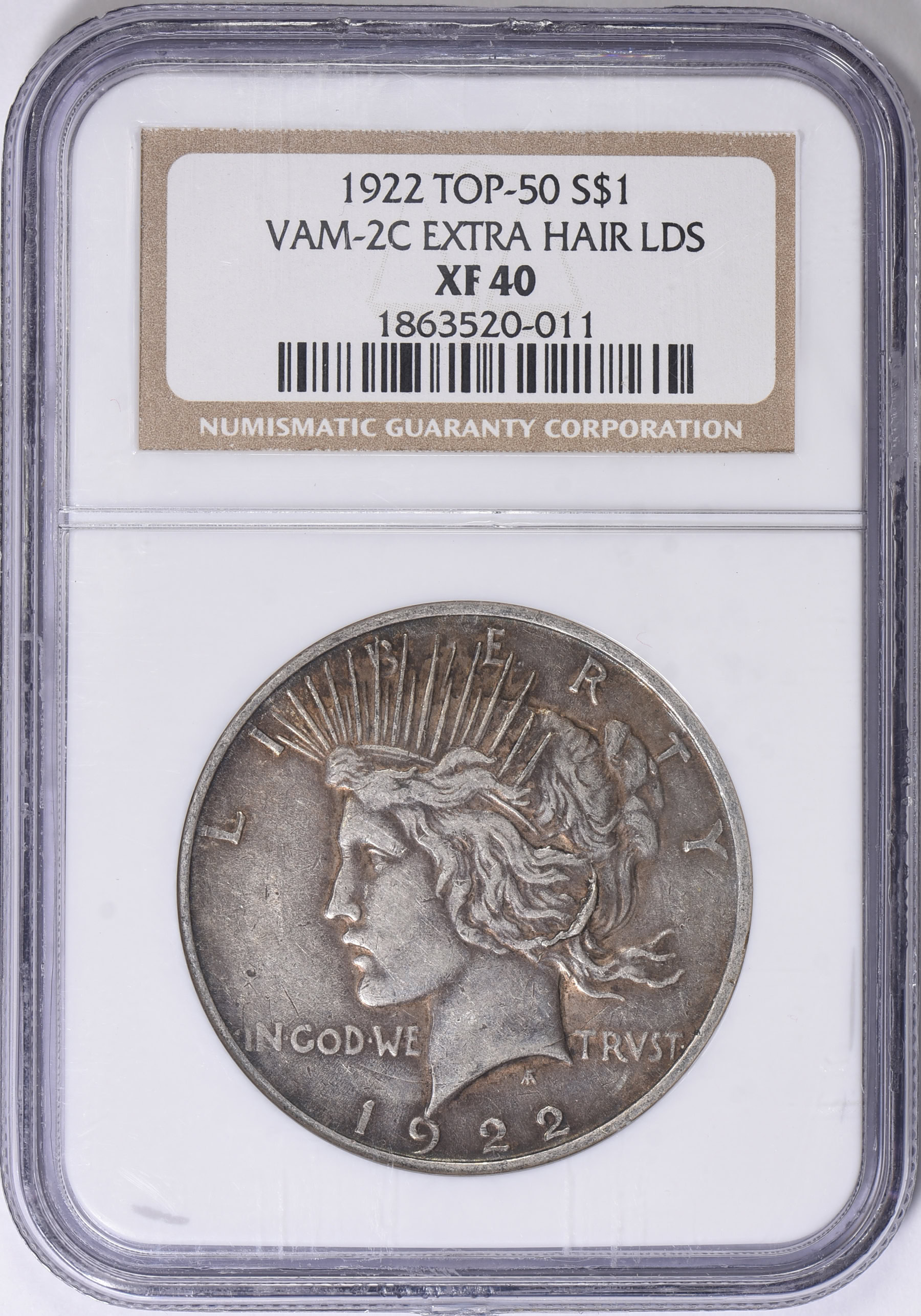 1922 Peace Silver Dollar Extra Hair VAM-2C LDS Top 50 NGC XF-40 (Item ...