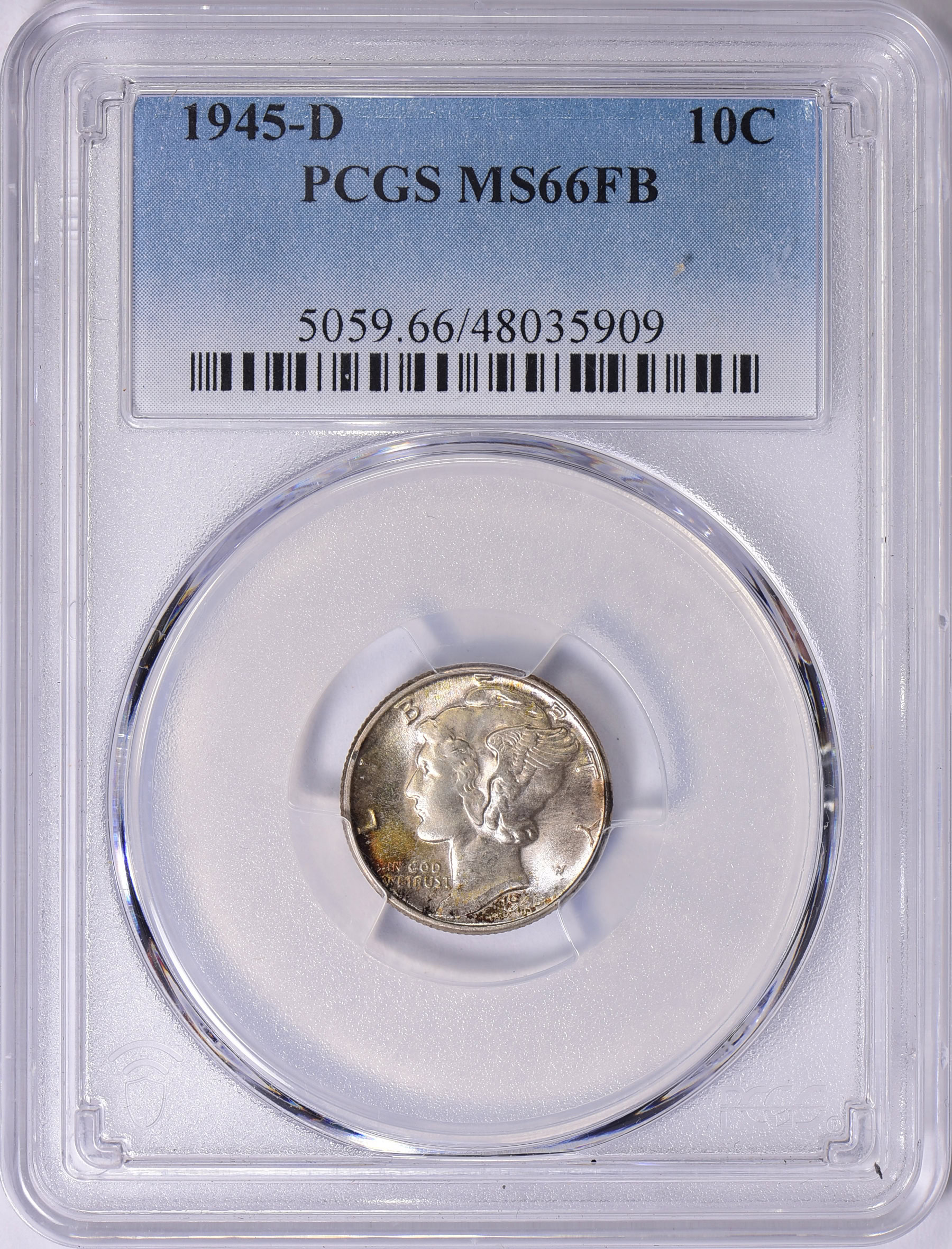 1945-D Mercury Dime PCGS MS-66 FB (Toned) (Item 1669527) | GreatCollections Coin Auctions