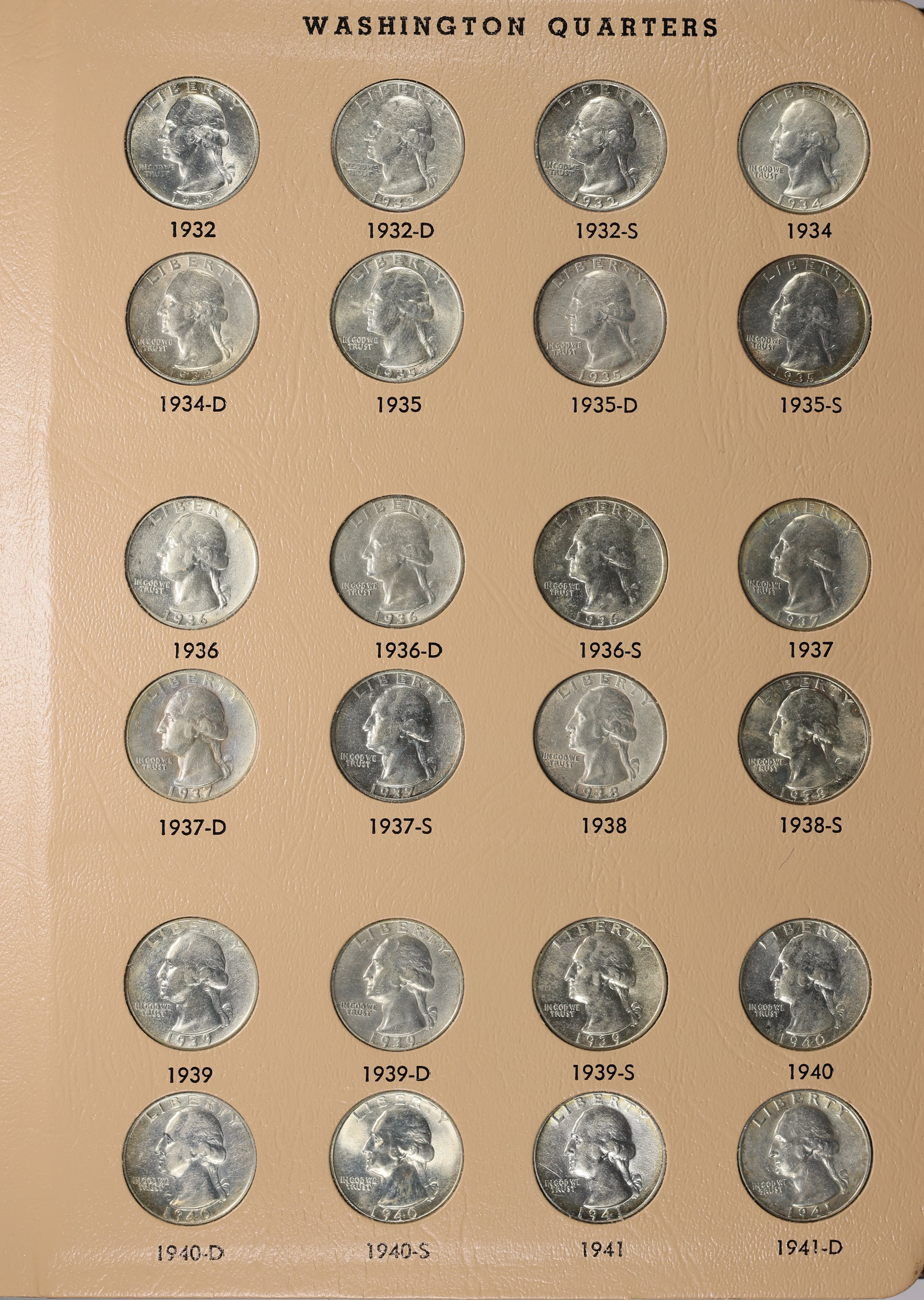 1932 - 2000 Washington Quarter Collection Uncertified in Dansco Album ...