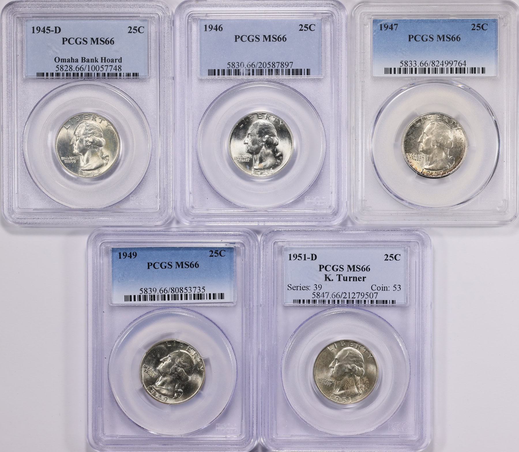 1945-D, 1946, 1947, 1949, 1951-D, 1956, 1956-D, 1961, 1962 and 1964 Washington Quarter PCGS MS ...