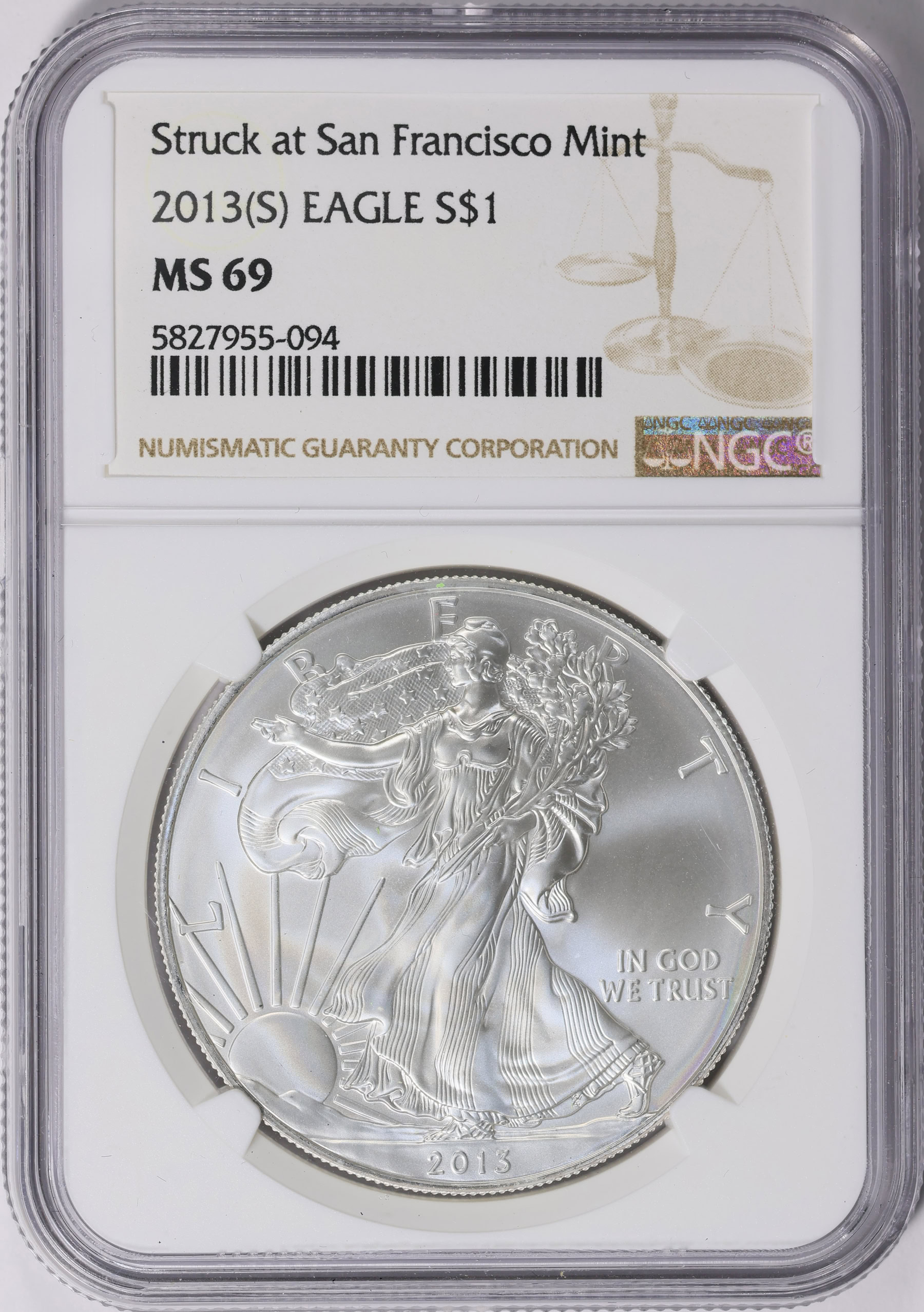 2013-(S) $1 Silver Eagle Struck at San Francisco NGC MS-69 (Item 1670066) | GreatCollections ...
