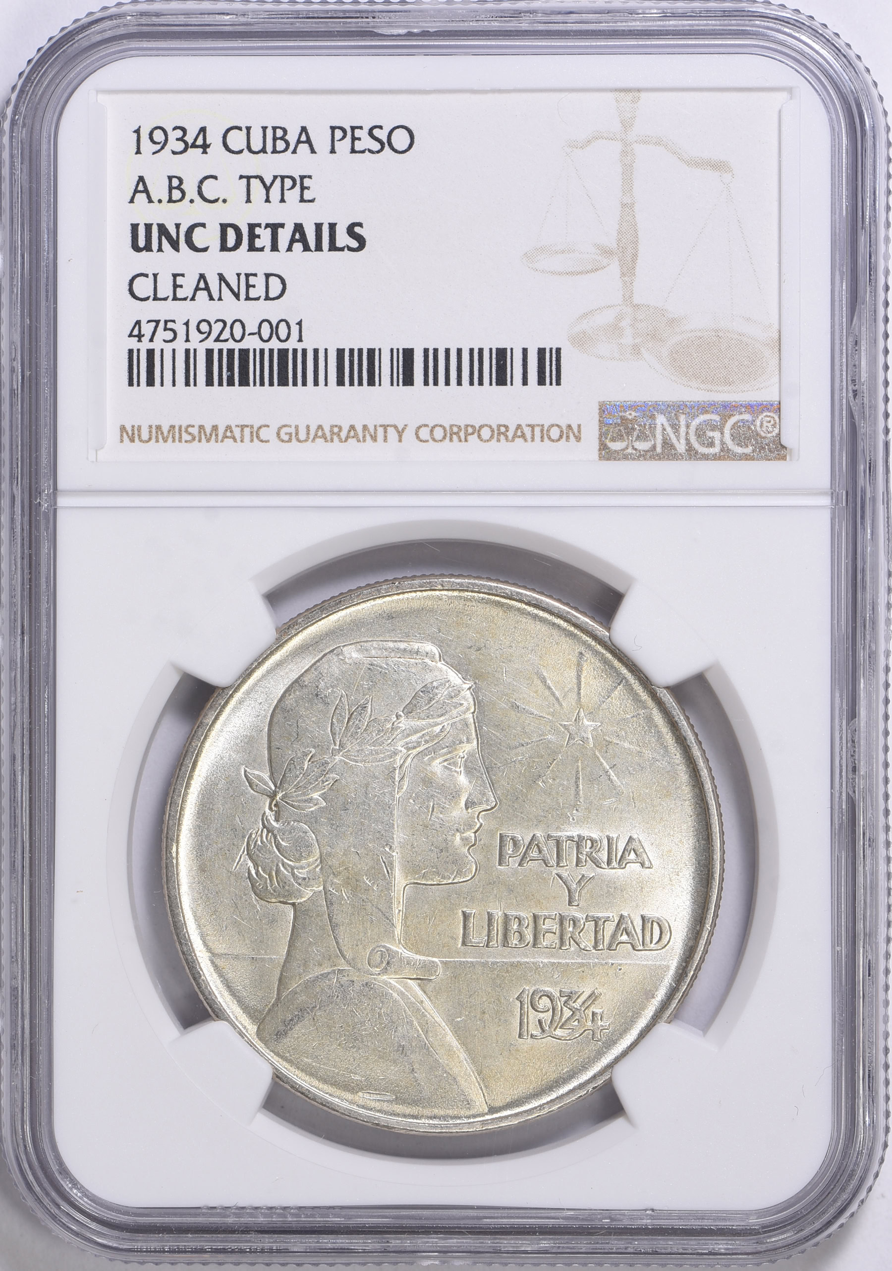 Cuba 1934 Silver Peso ABC KM-22 NGC Unc Details (Item 1670213 ...