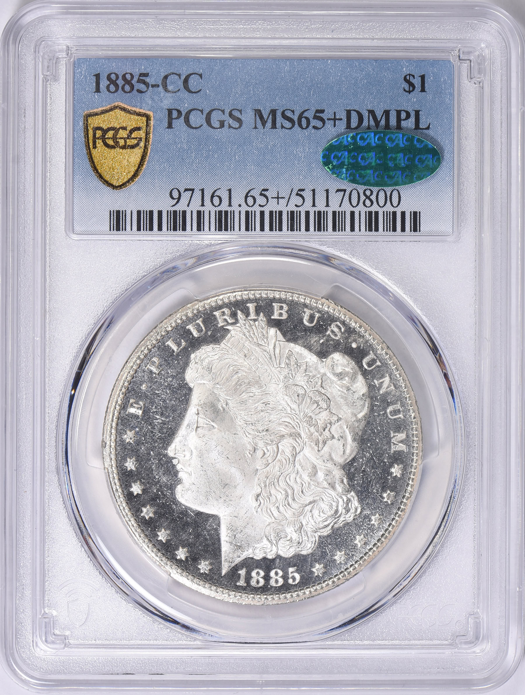 1885-CC Morgan Silver Dollar PCGS MS-65+ DMPL (CAC Green) (Item 1670220) | GreatCollections Coin ...