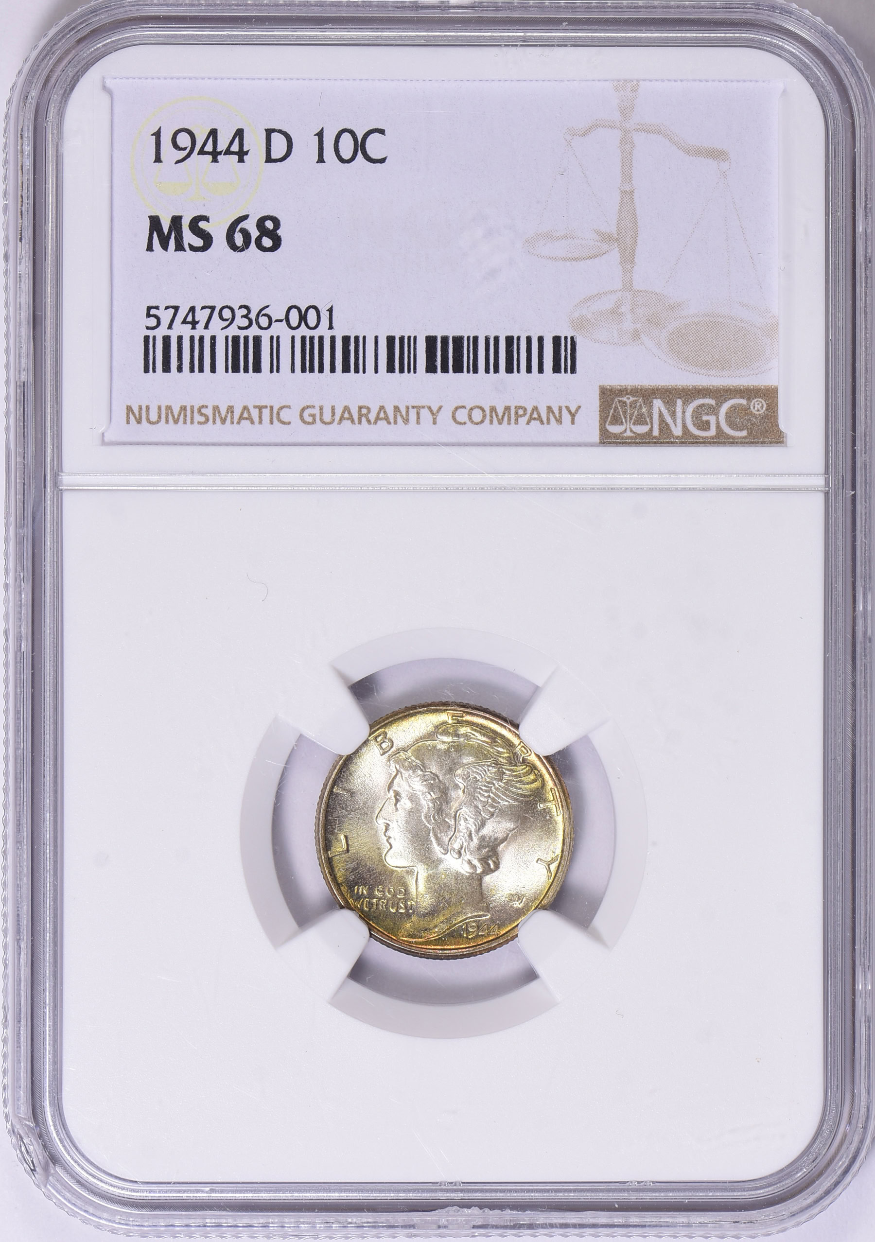 1944-D Mercury Dime NGC MS-68 (Toned) (Item 1670346) | GreatCollections Coin Auctions