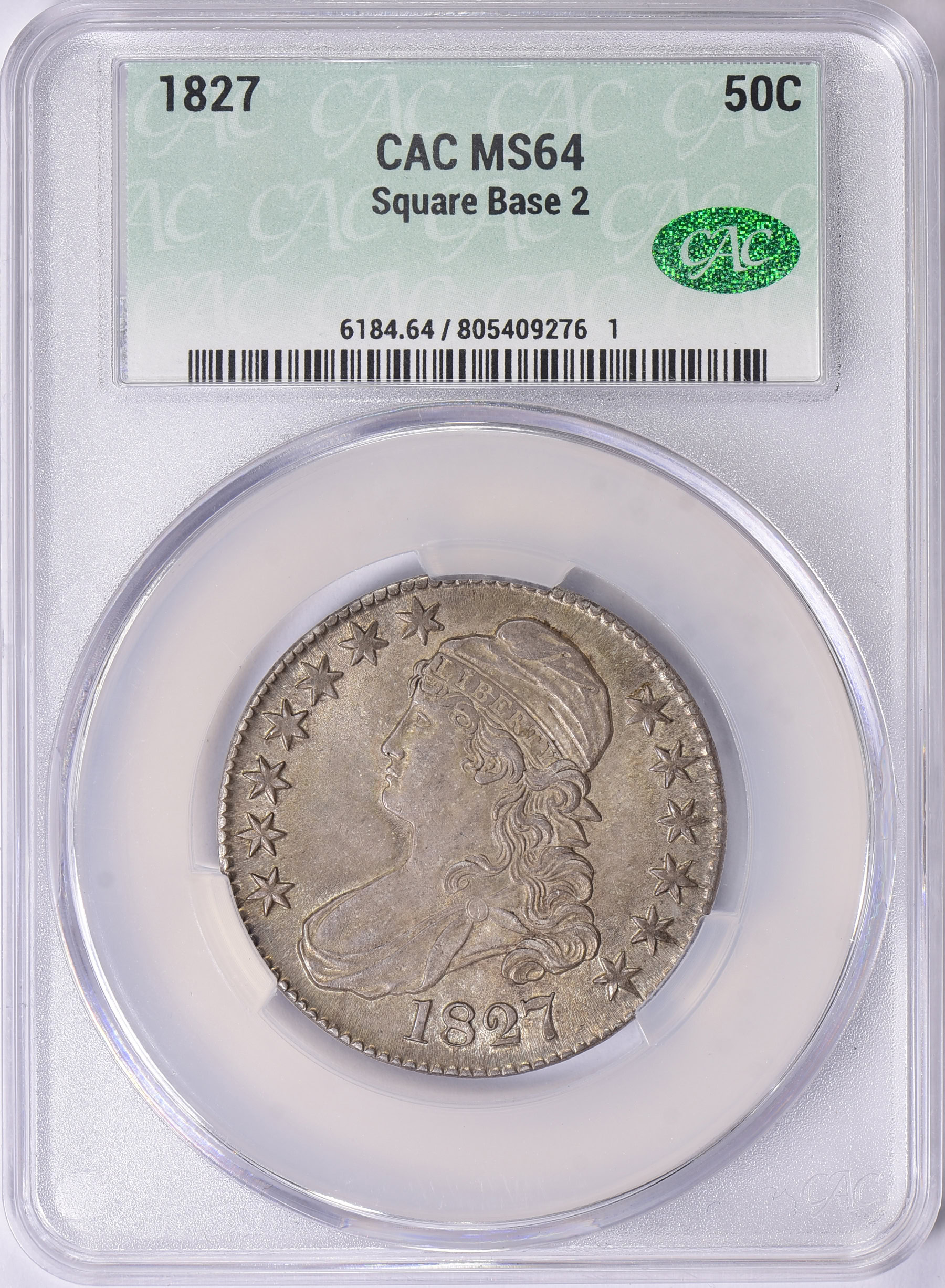 1827 Capped Bust Half Dollar Square Base 2 CACG MS-64 (Toned) (Item ...