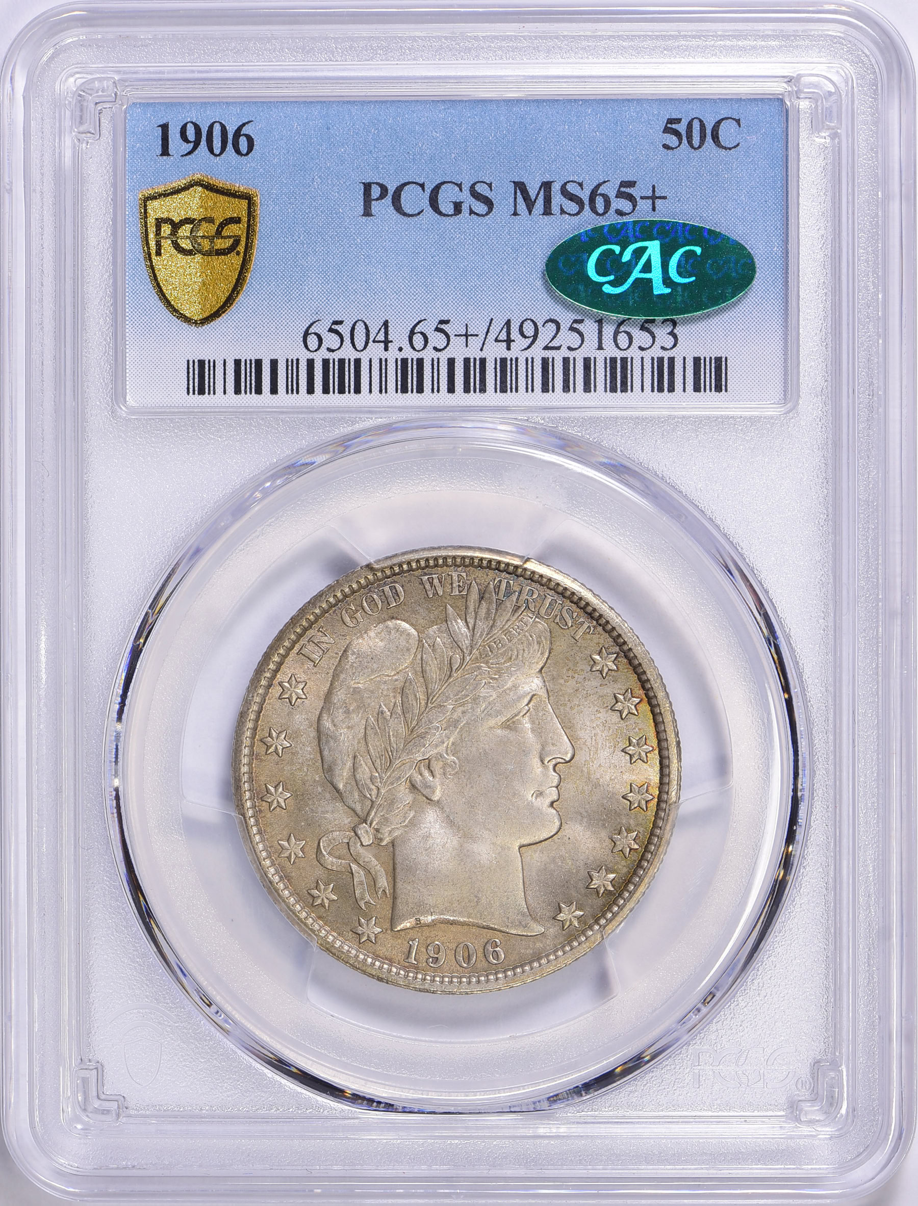 1906 Barber Half Dollar PCGS MS-65+ (CAC Green) (Item 1670497) | GreatCollections Coin Auctions