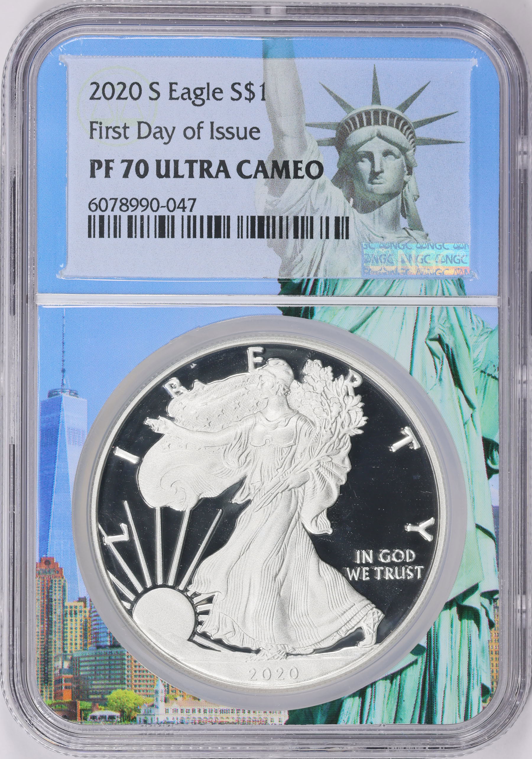 2020-S $1 Silver Eagle First Day of Issue NGC Proof-70 UC (Statue of Liberty Frame Holder) (Item ...