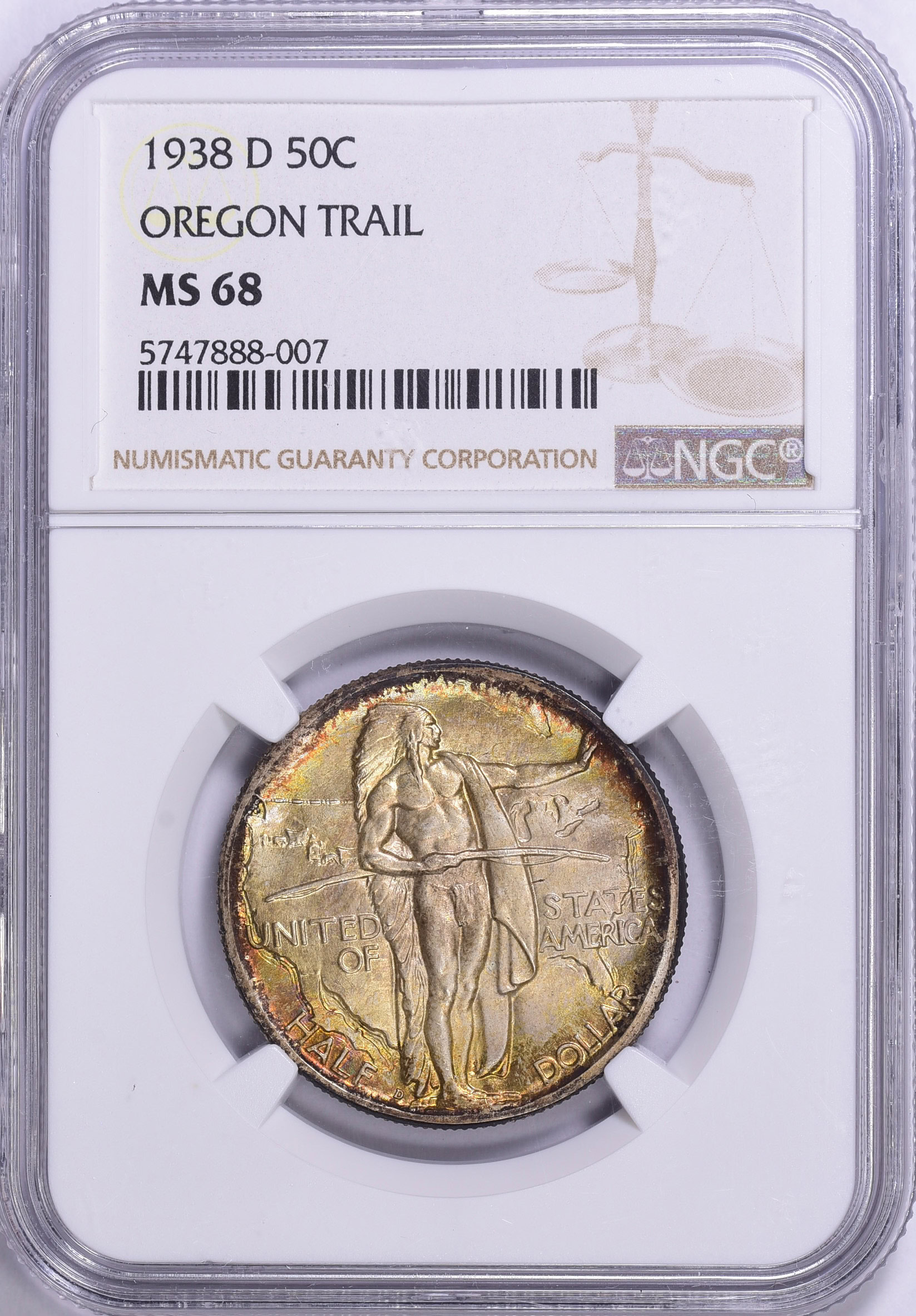 1938-D Oregon Trail Memorial Half Dollar NGC MS-68 (Toned) (Item 1670601) | GreatCollections ...