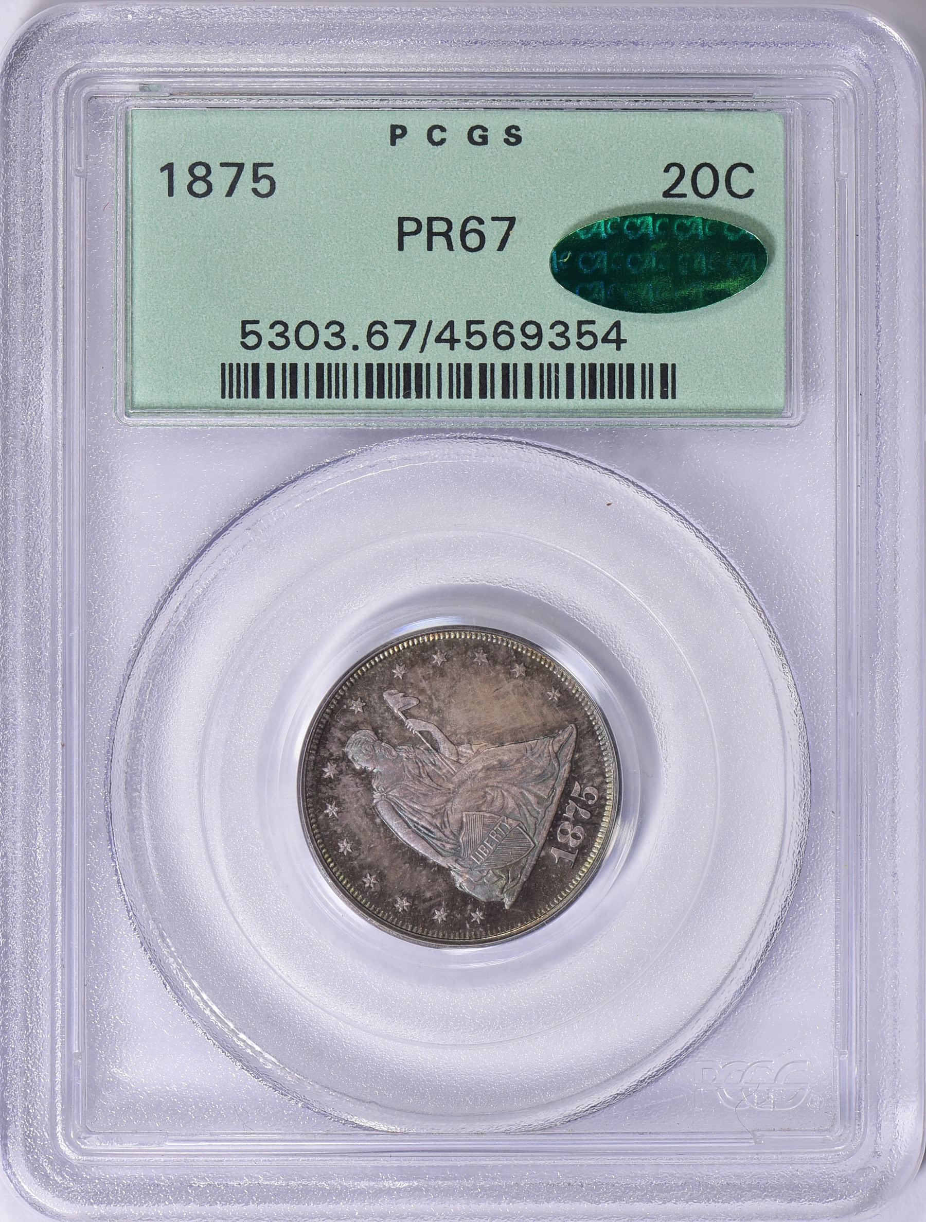 1875 Twenty-Cent Piece PCGS Proof-67 (CAC Green) OGH (Toned) (Item 1670640) | GreatCollections ...