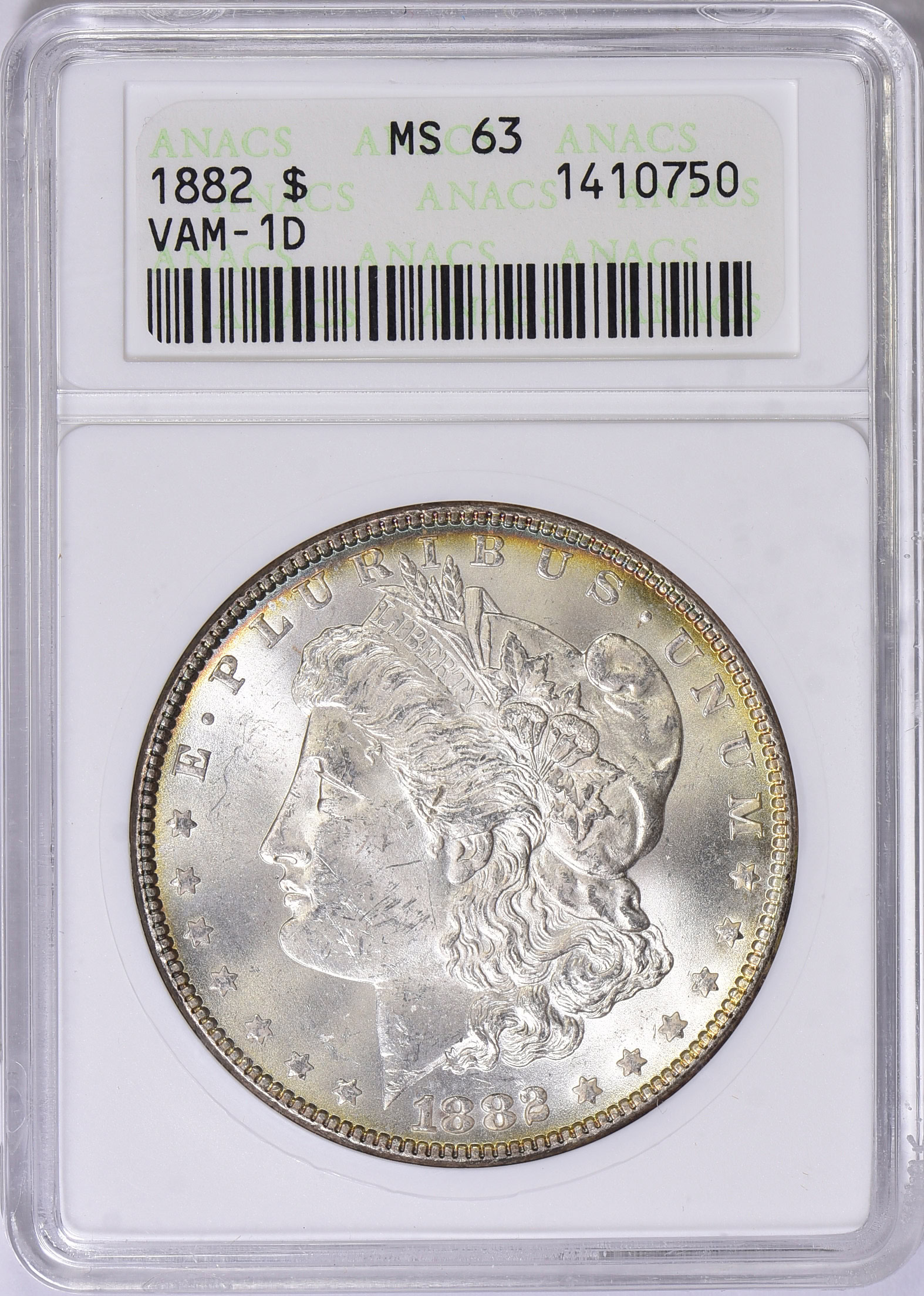 1882 Morgan Silver Dollar VAM-1D ANACS MS-63 OH (Toned) (Item 1670670) | GreatCollections Coin ...