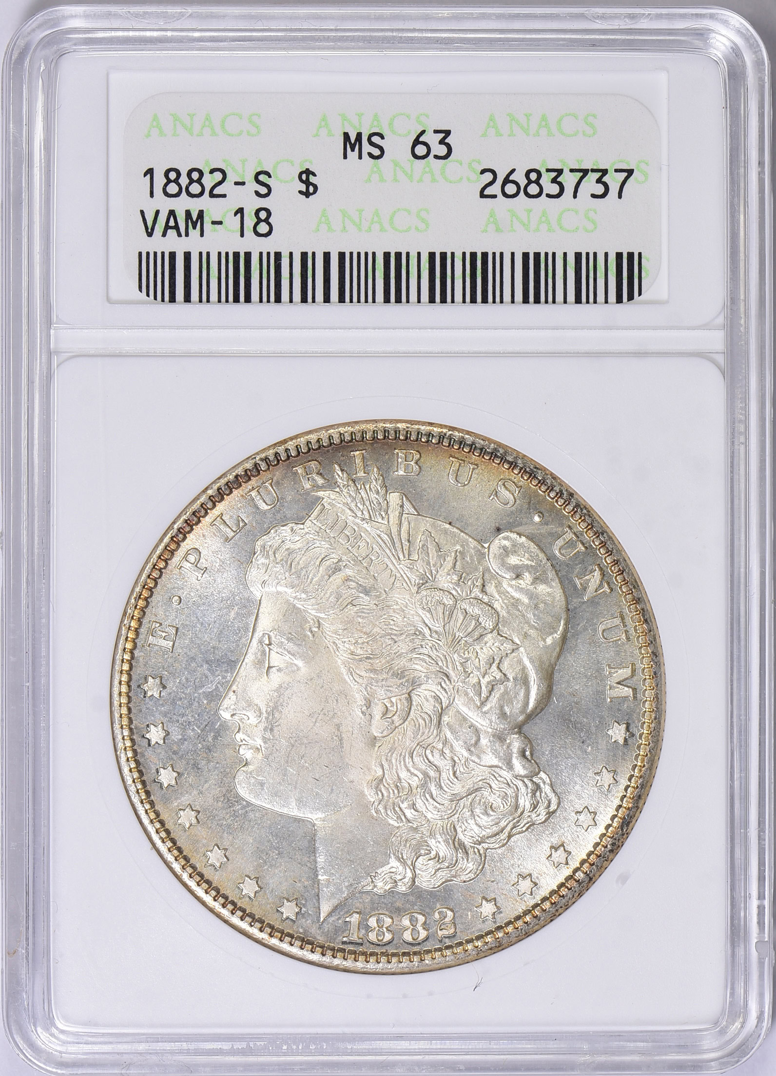1882-S Morgan Silver Dollar VAM-18 ANACS MS-63 OH (Item 1670683) | GreatCollections Coin Auctions