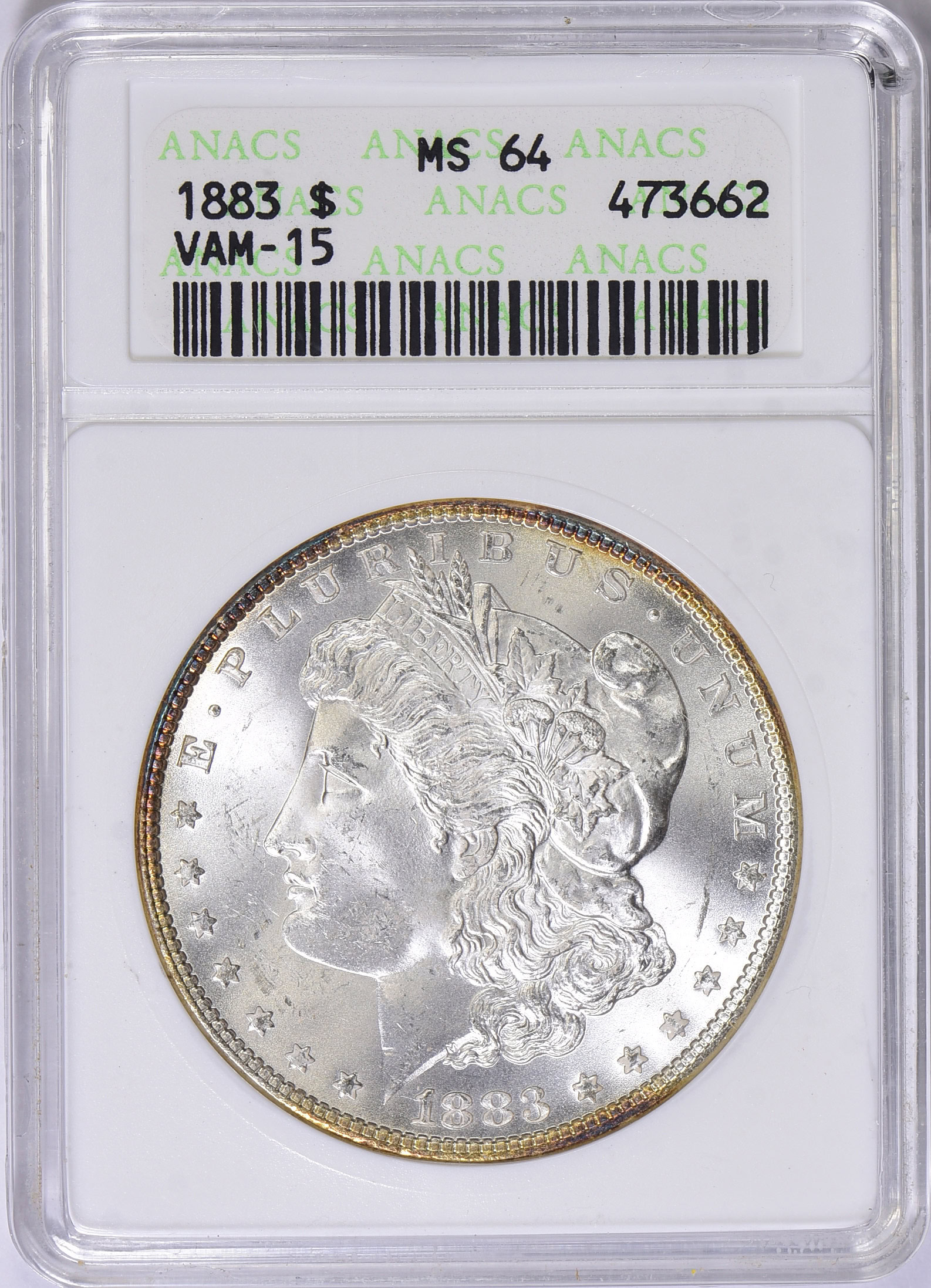1883 Morgan Silver Dollar VAM-15 ANACS MS-64 OH (Toned) (Item 1670691) | GreatCollections Coin ...