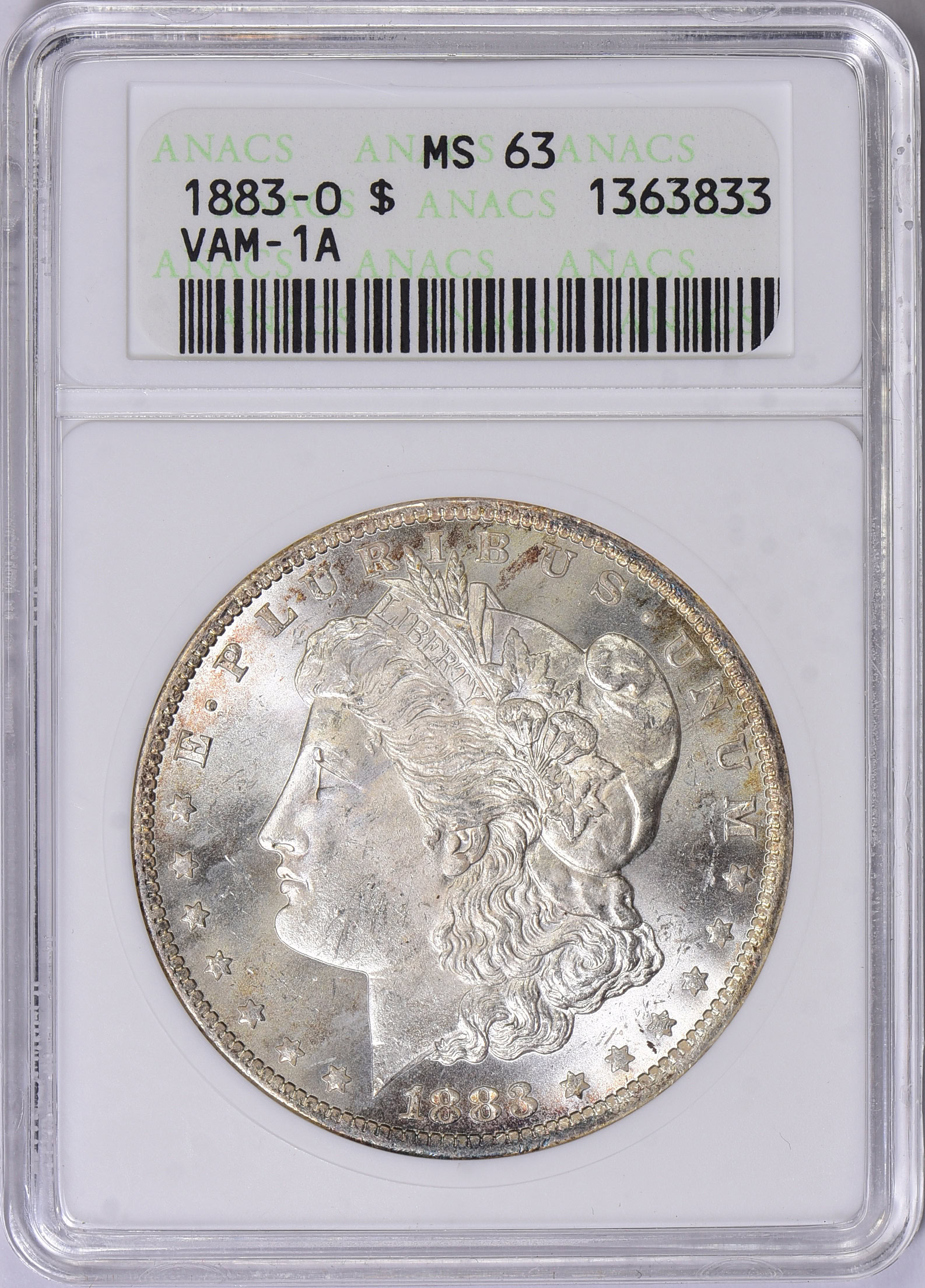 1883-O Morgan Silver Dollar VAM-1A ANACS MS-63 OH (Toned) (Item 1670697) | GreatCollections Coin ...