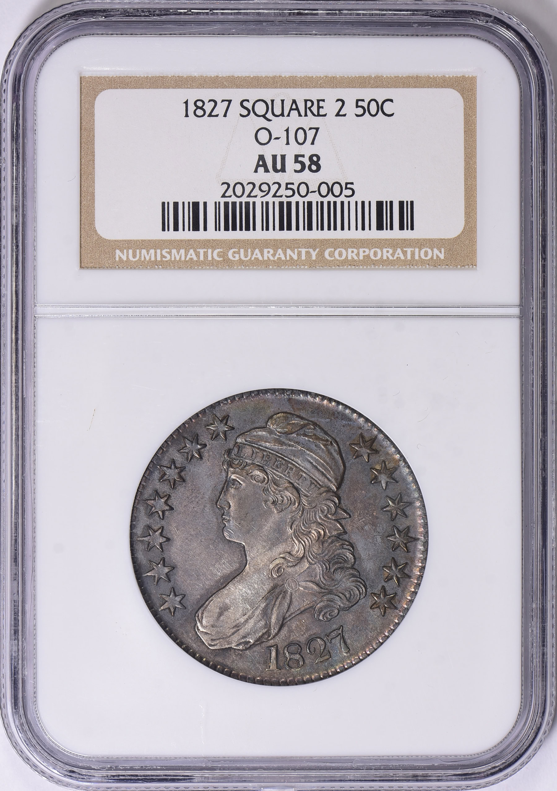 1827 Capped Bust Half Dollar Square Base 2 Overton 107 NGC AU-58 (Toned ...