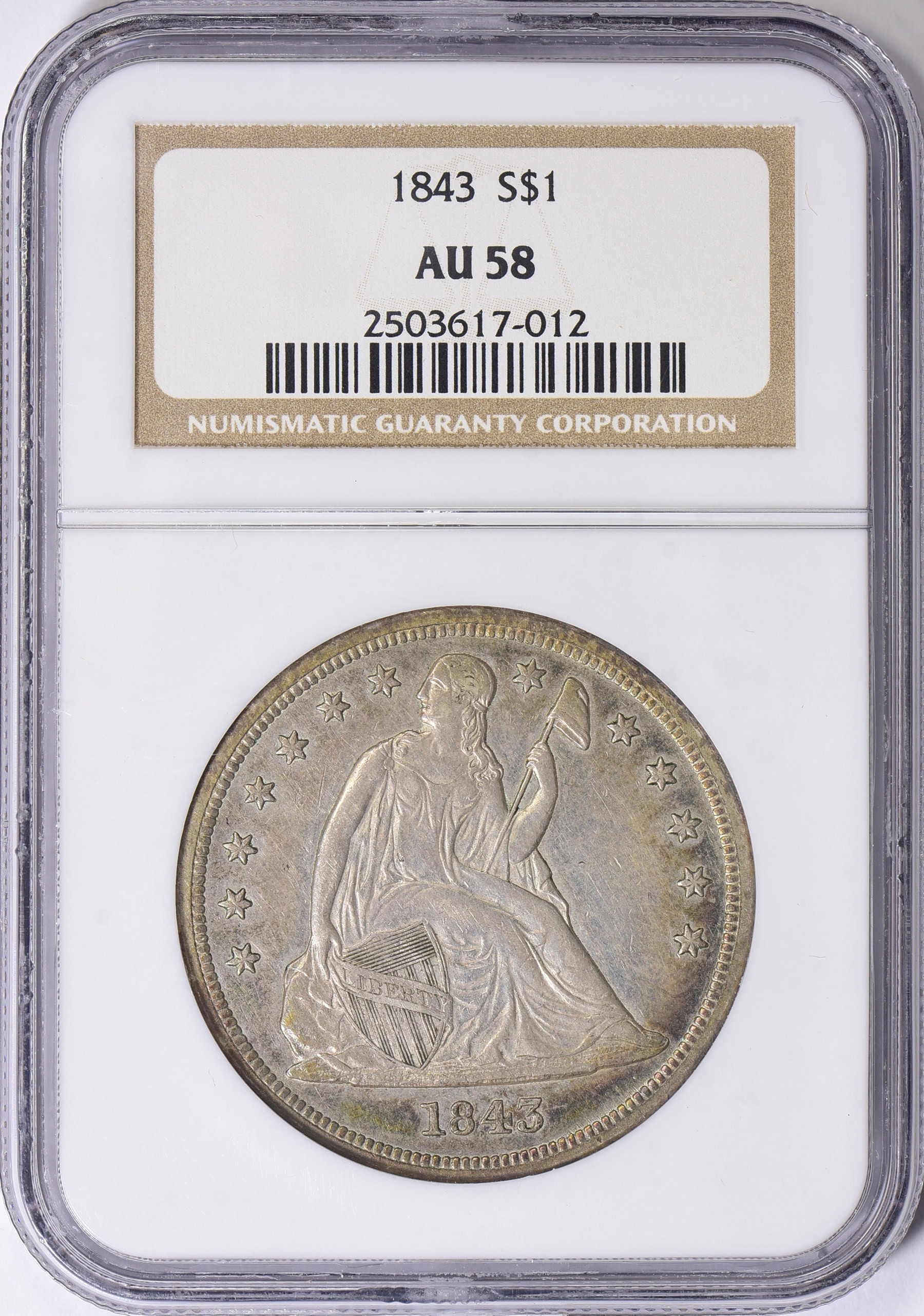 1843 Seated Liberty Silver Dollar NGC AU-58 (Toned) (Item 1670890) | GreatCollections Coin Auctions