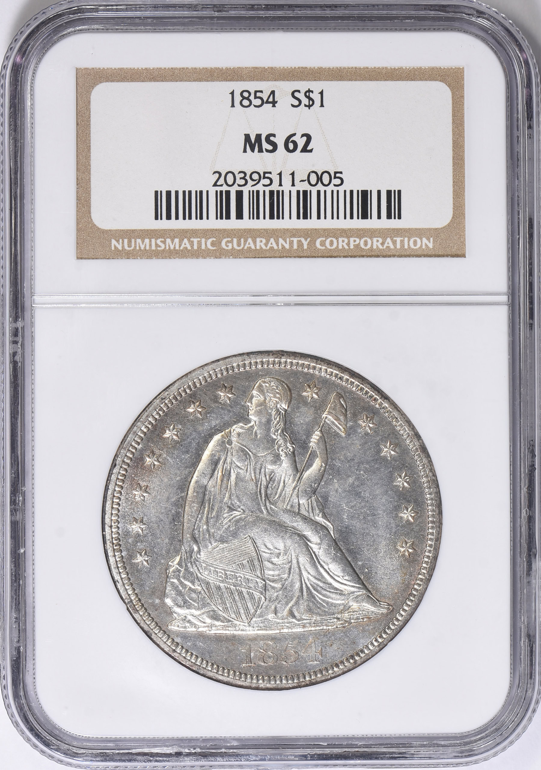 1854 Seated Liberty Silver Dollar NGC MS-62 (Item 1670892 ...