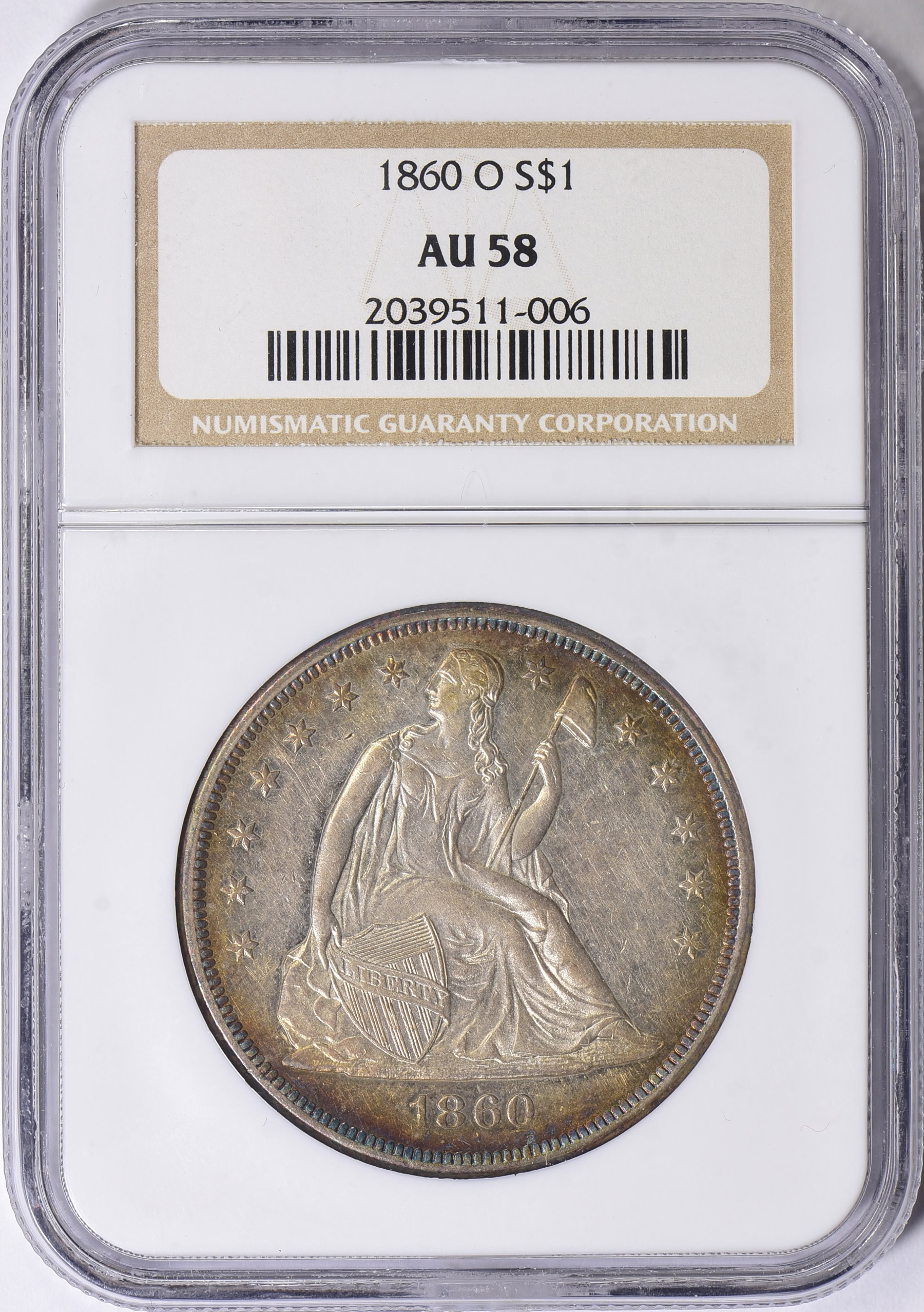 1860-O Seated Liberty Silver Dollar NGC AU-58 (Toned) (Item 1670893) | GreatCollections Coin ...