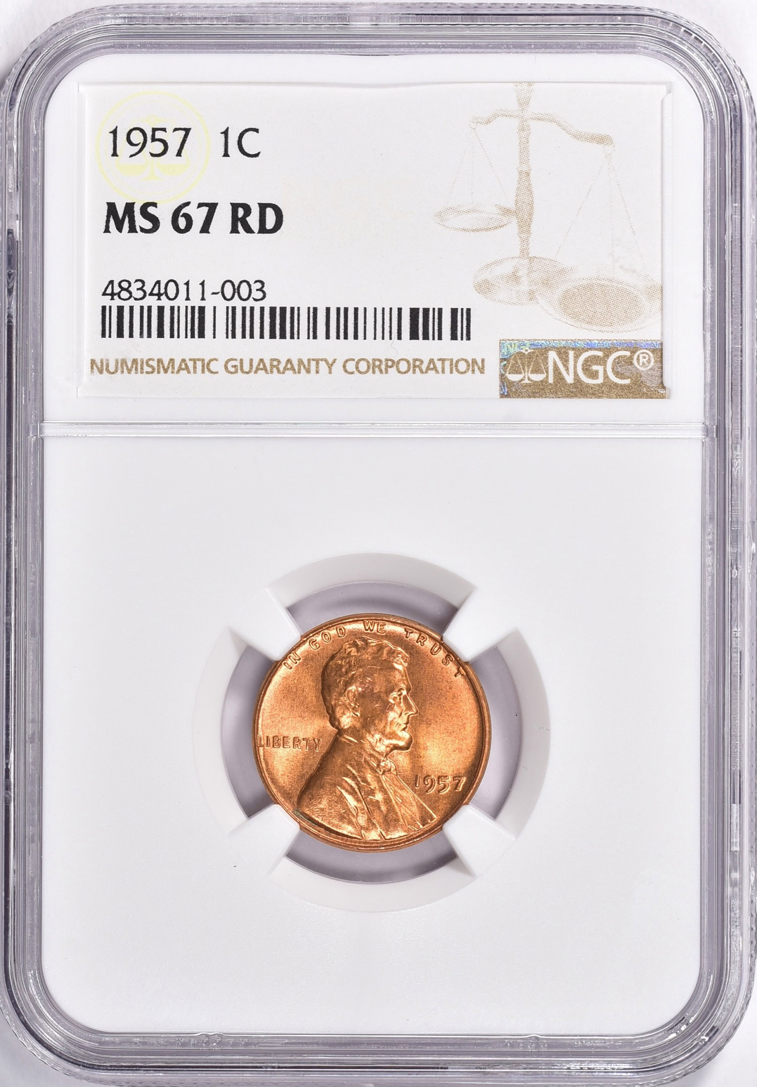 1957 Lincoln Cent NGC MS-67 RD (Item 1670956) | GreatCollections Coin ...