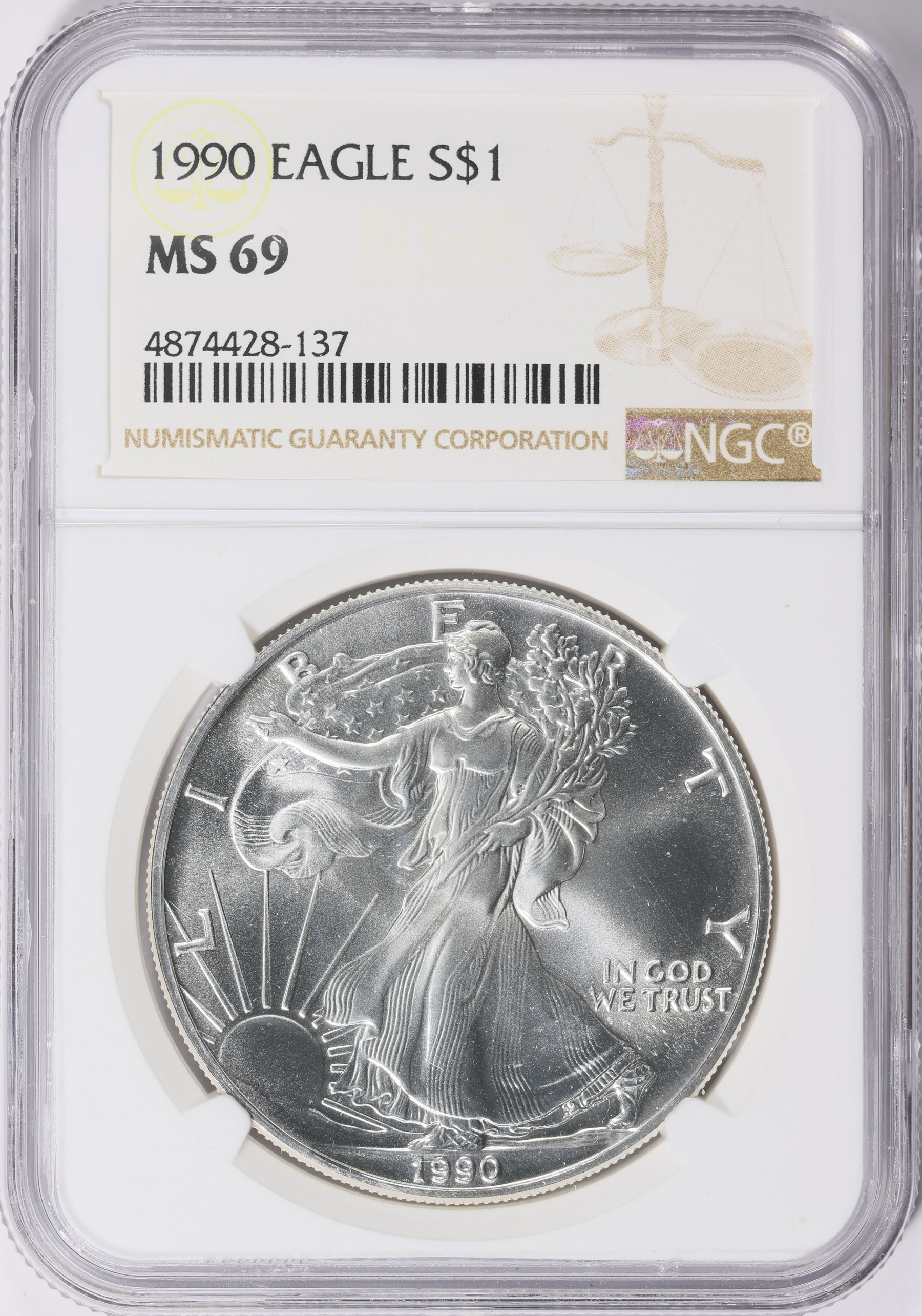 1990 $1 Silver Eagle NGC MS-69 (Item 1671028) | GreatCollections Coin ...
