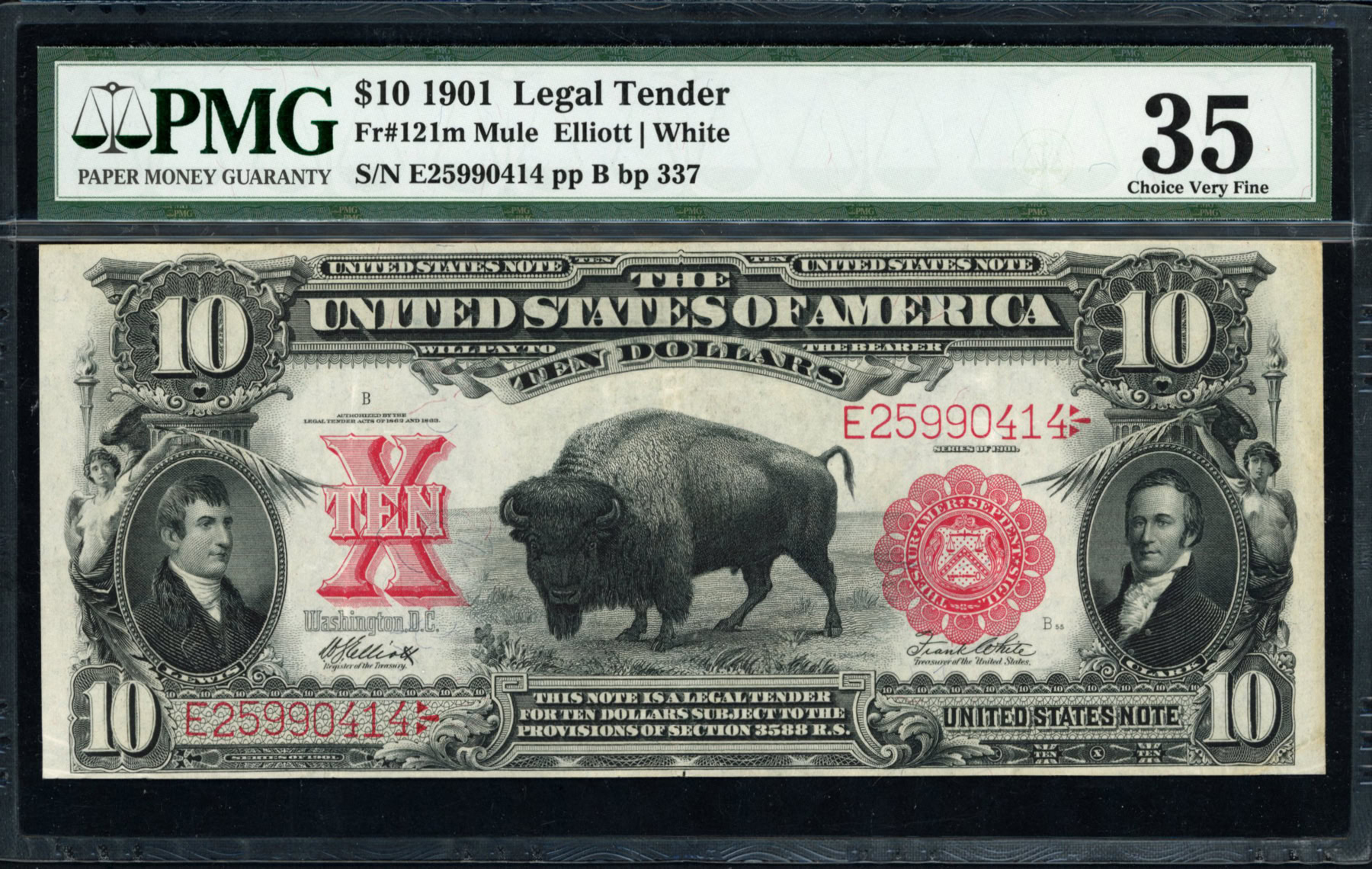 Fr. 121m 1901 $10 Legal Tender Mule Note Elliott / White PMG Choice ...