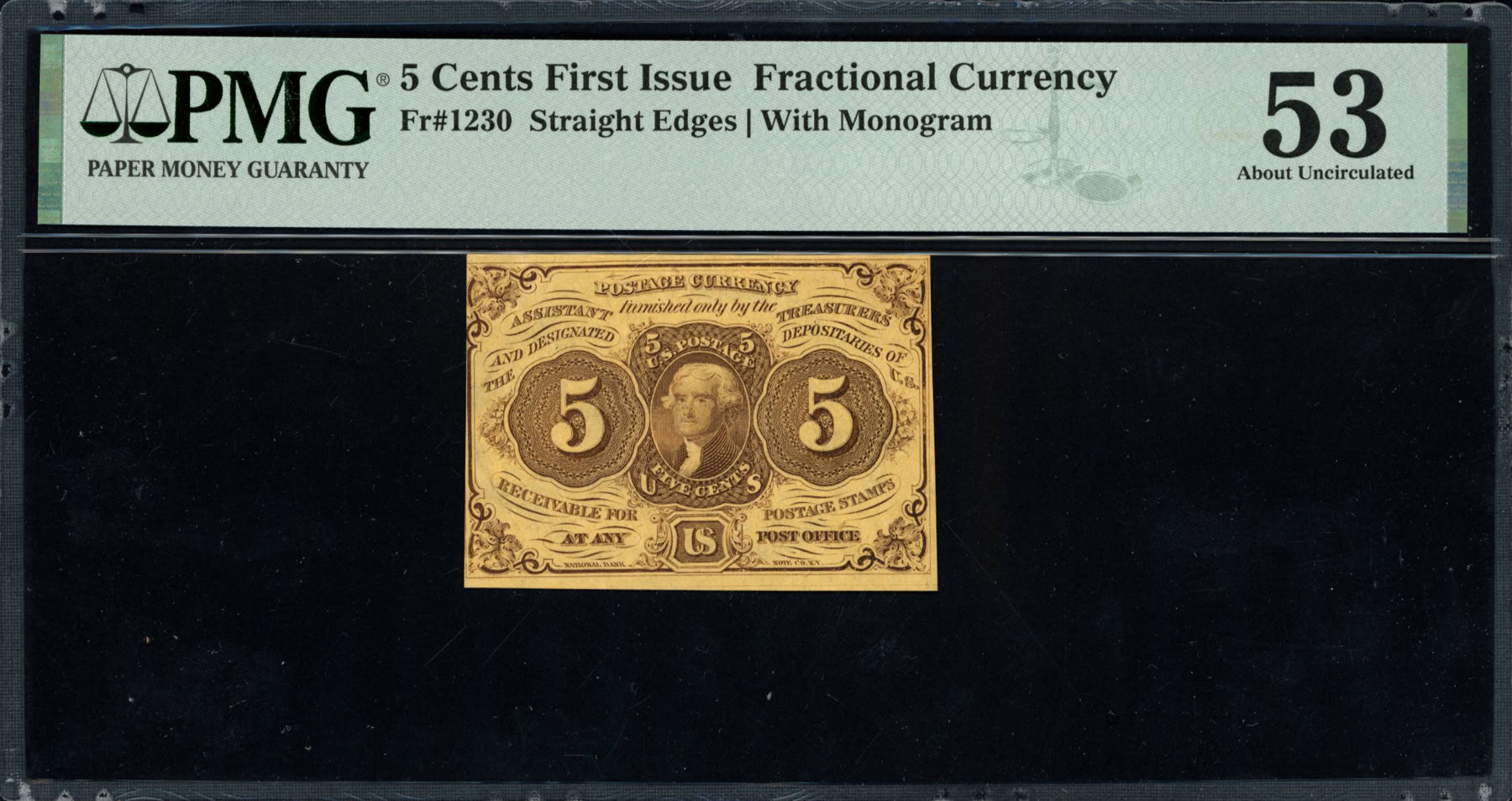 Fr. 1230 First Issue 5 Cents Fractional Currency Note Straight Edges ...