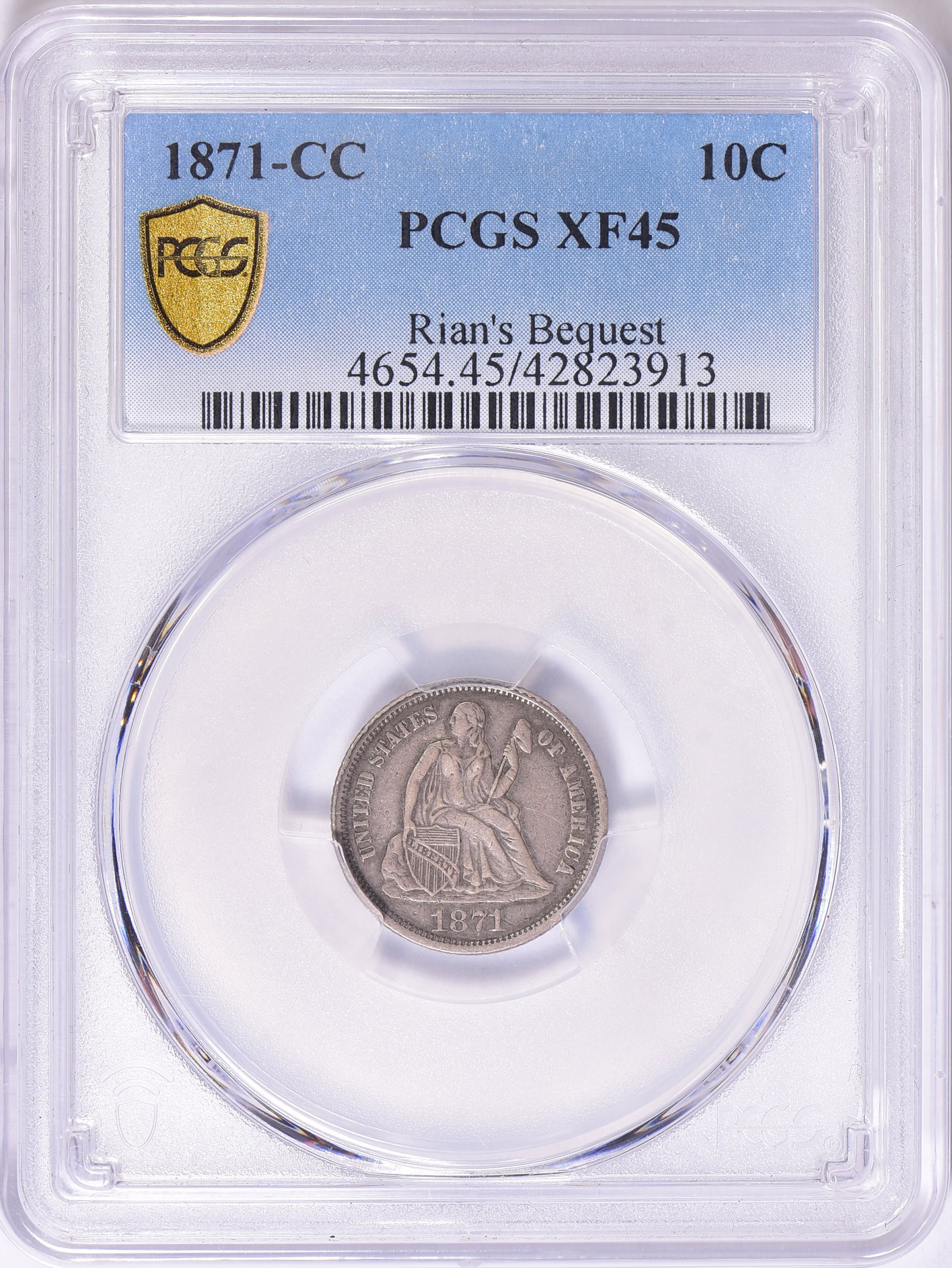 1871-CC Seated Liberty Dime PCGS XF-45 (Rian's Bequest Collection) (Item 1671244 ...