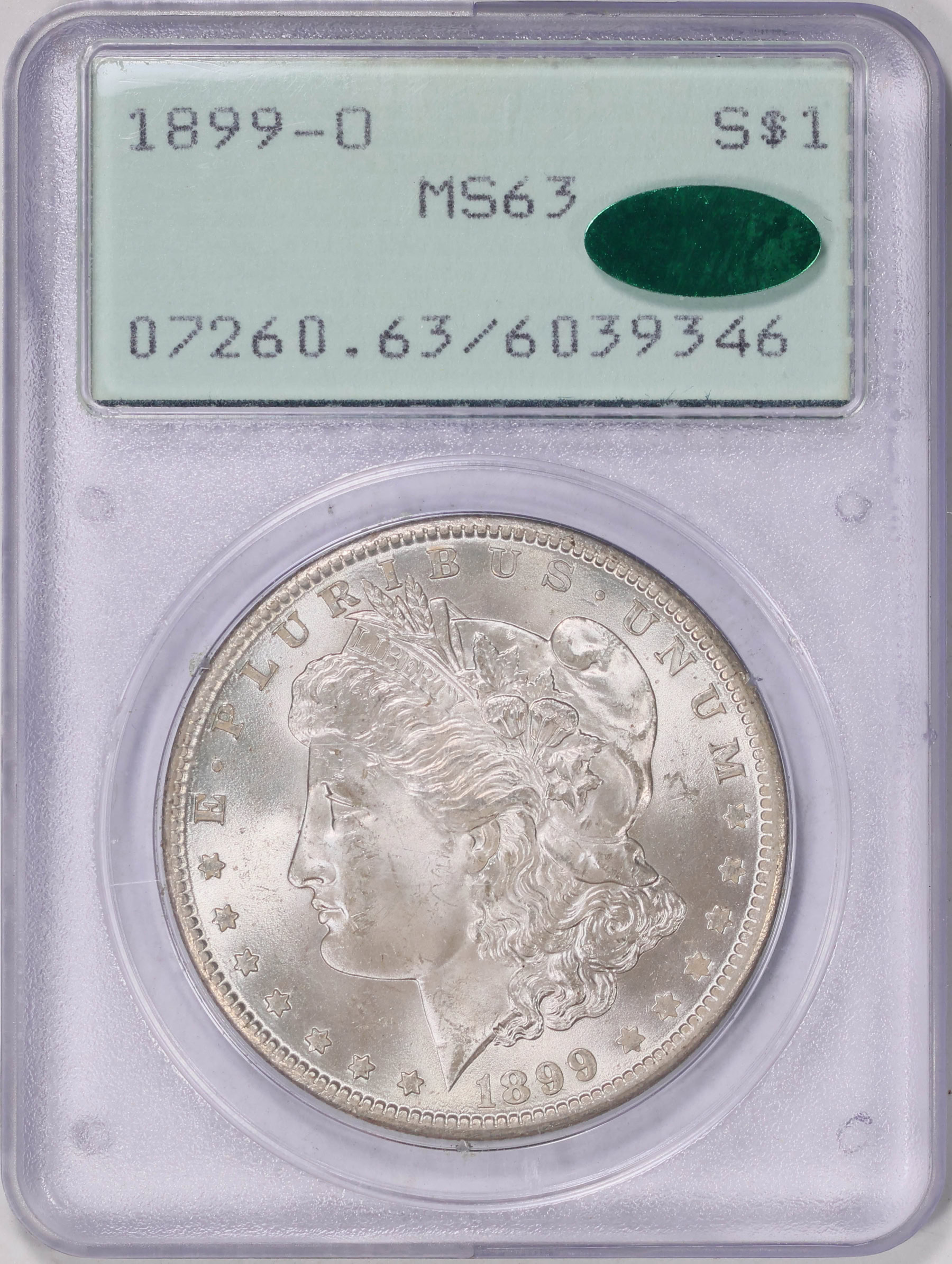 1899-O Morgan Silver Dollar PCGS MS-63 (CAC Green) OGH (1st Gen) (Item 1671314 ...