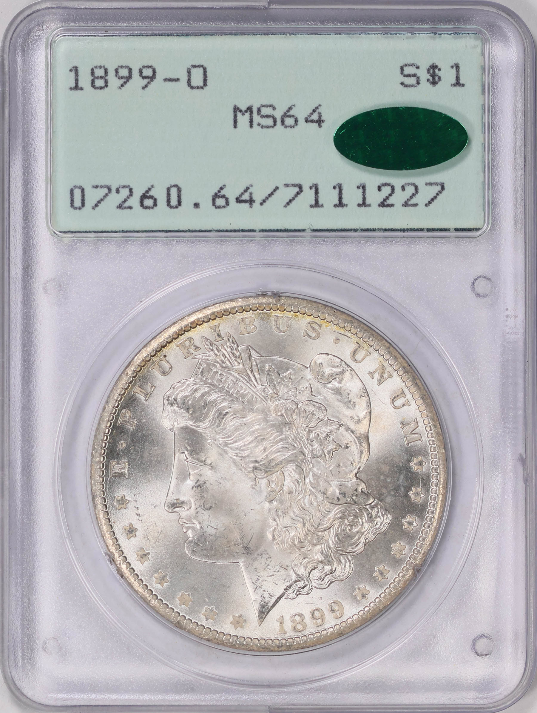 1899-O Morgan Silver Dollar PCGS MS-64 (CAC Green) OGH (1st Gen) (Item 1671322 ...