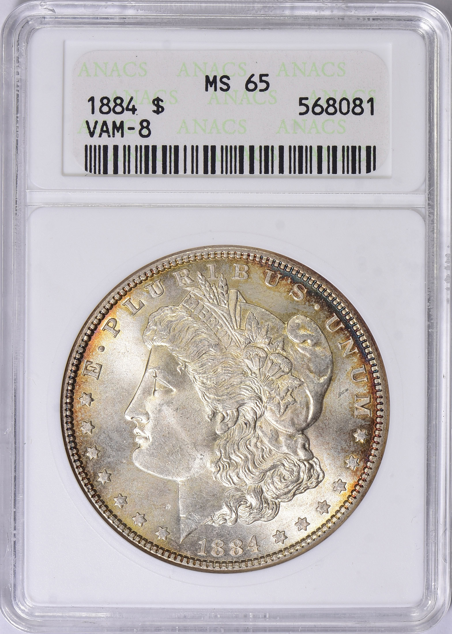 1884 Morgan Silver Dollar VAM-8 ANACS MS-65 OH (Toned) (Item 1671590) | GreatCollections Coin ...