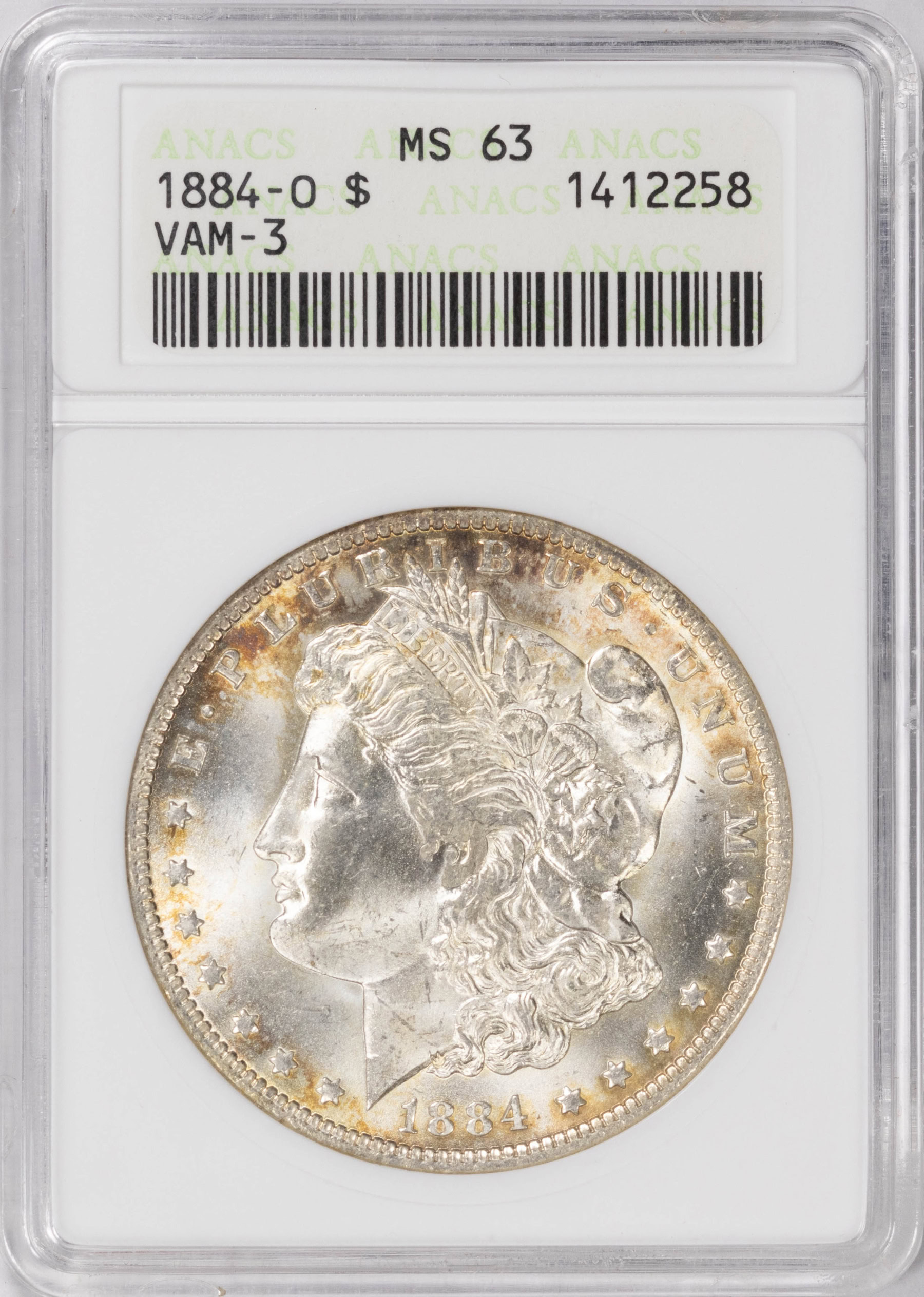 1884-O Morgan Silver Dollar VAM-3 ANACS MS-63 OH (Toned) (Item 1671598) | GreatCollections Coin ...