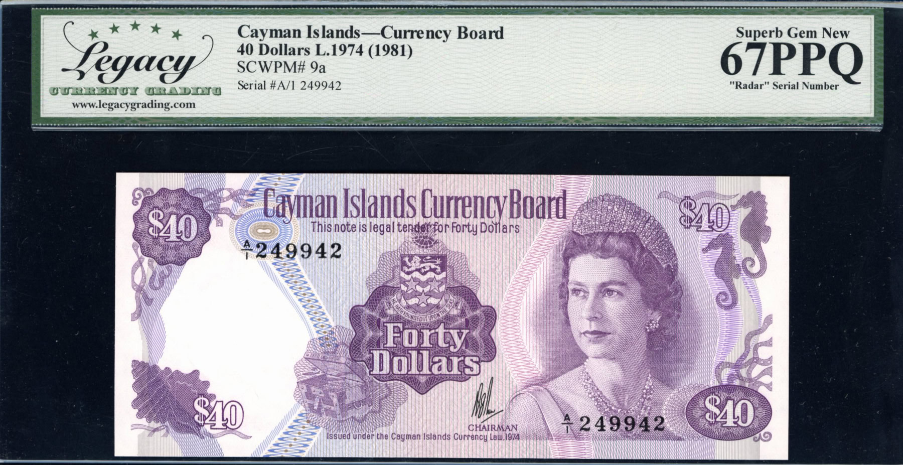 Cayman Islands 1974 (1981) $40 Currency Board Note Radar Serial Number ...