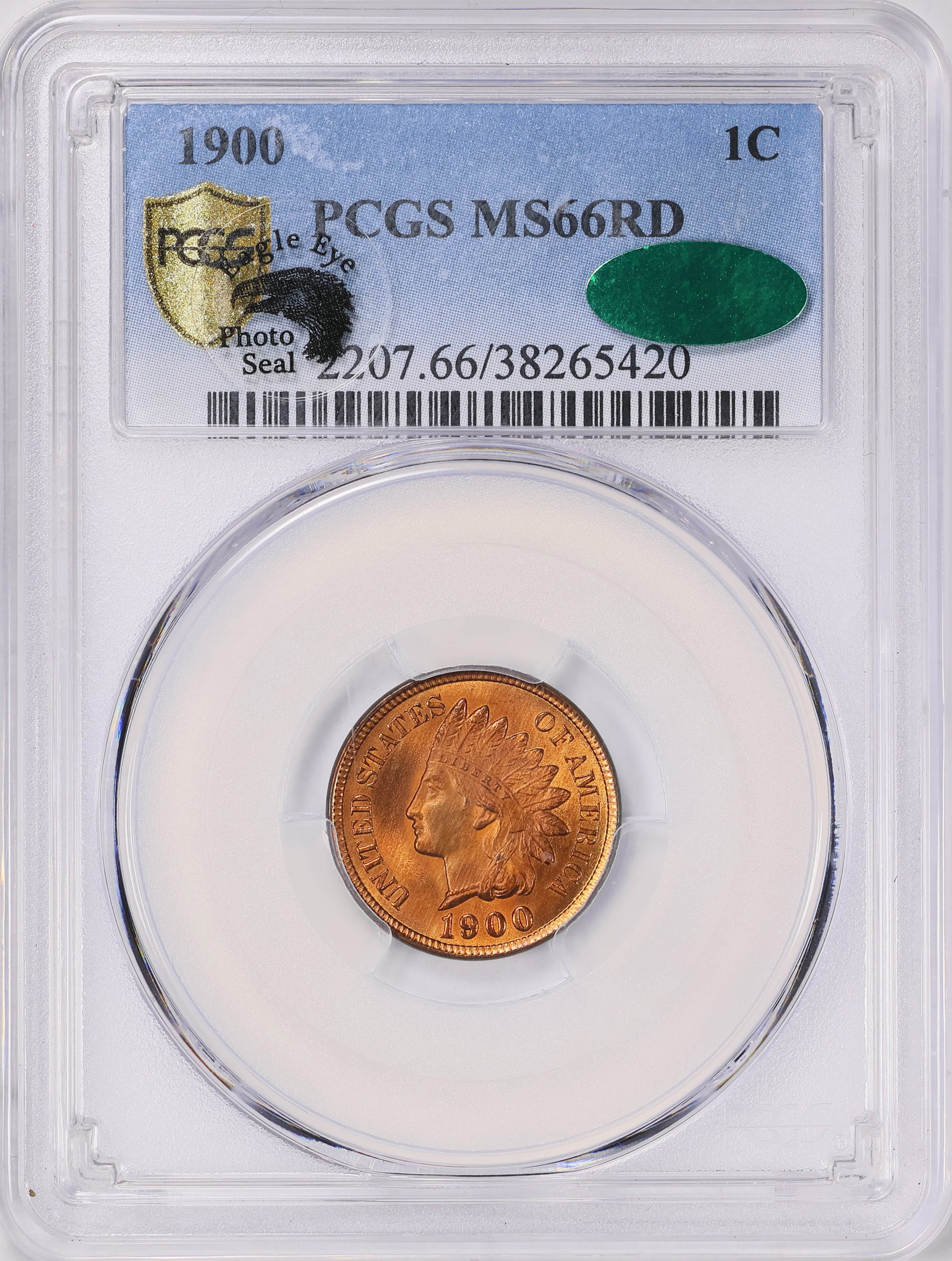 1900 Indian Cent PCGS MS-66 RD (CAC Green) (Eagle Eye Seal) (Item 1671834) | GreatCollections ...
