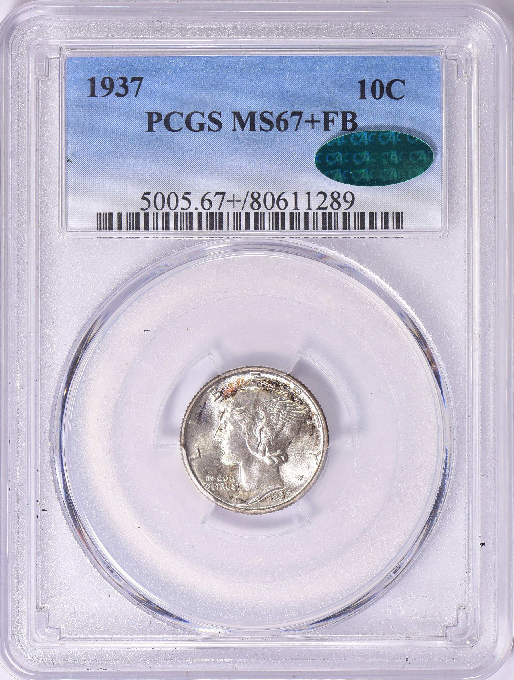 1937 Mercury Dime PCGS MS-67+ FB (CAC Green) (Item 1671939) | GreatCollections Coin Auctions