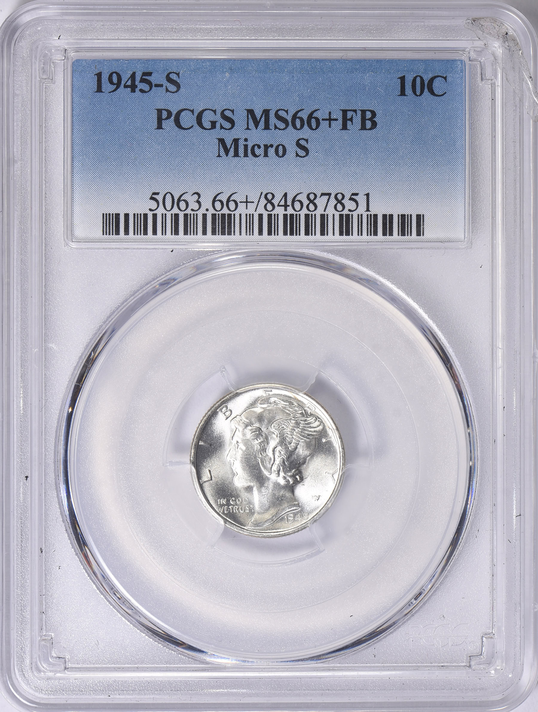 1945-S Mercury Dime Micro S PCGS MS-66+ FB (Item 1671945) | GreatCollections Coin Auctions