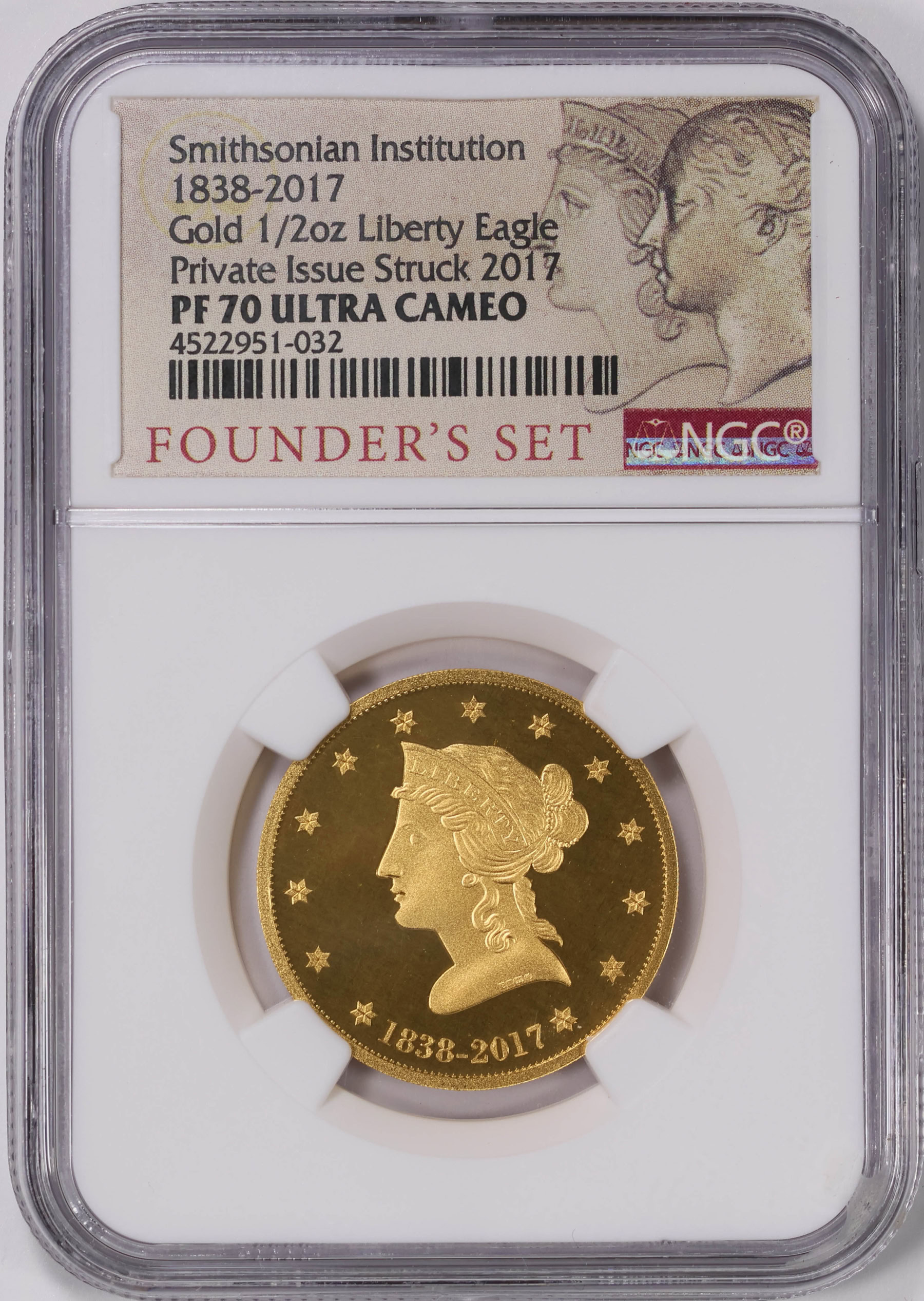 1838-2017 Gold 1/2 oz. Liberty Eagle Private Issue Struck 2017 ...