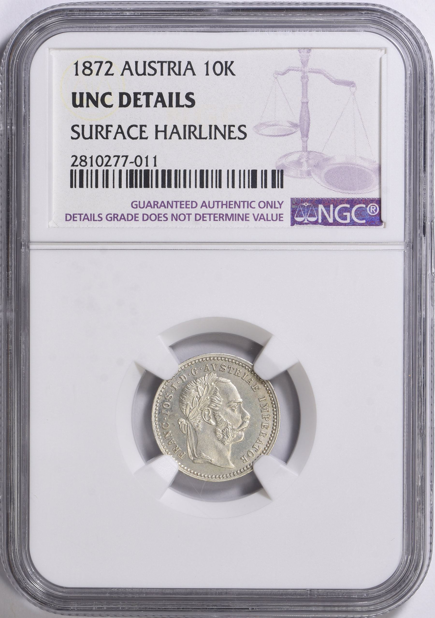 Austria 1872 Silver 10 Kreuzer KM-2206 NGC Unc Details (Item 1672036) | GreatCollections Coin ...