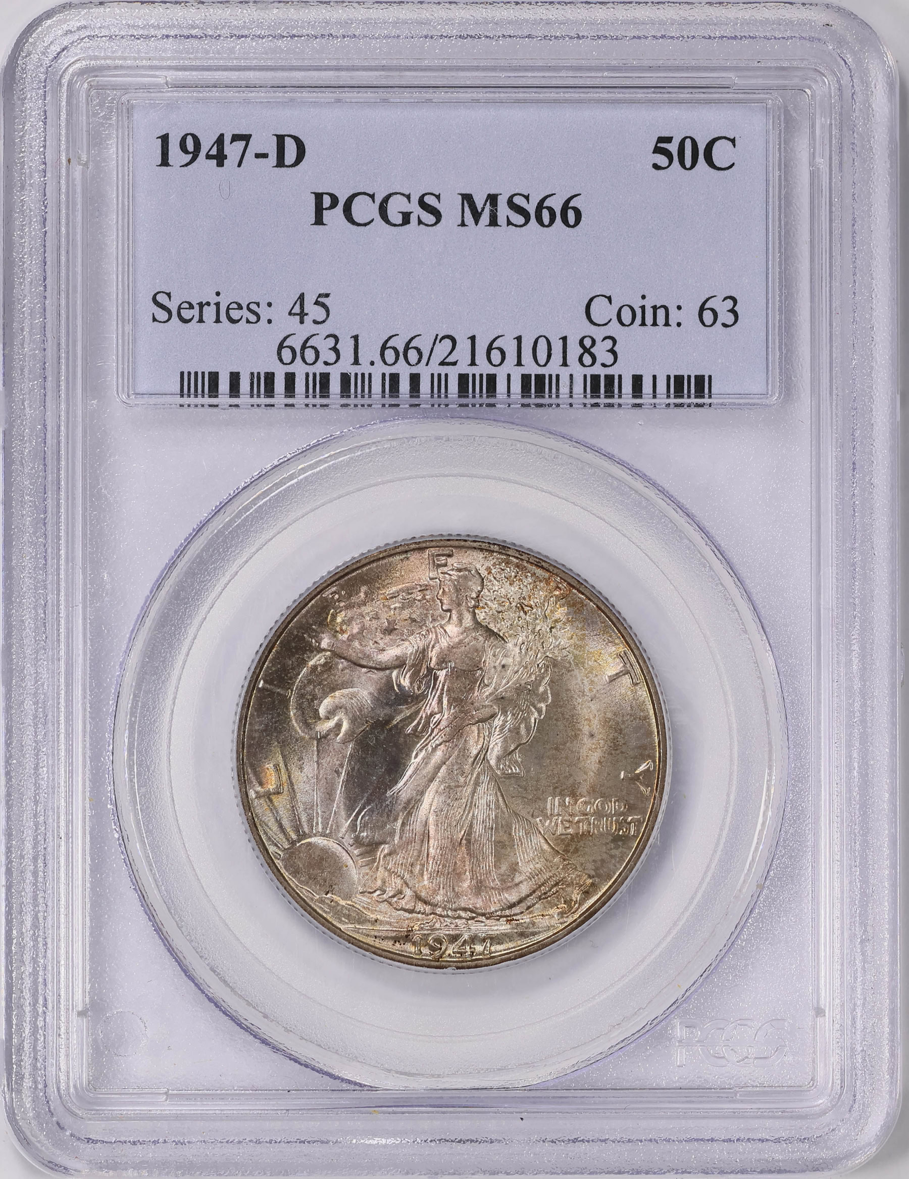 1947-D Walking Liberty Half Dollar PCGS MS-66 (Toned) (Item 1672057) | GreatCollections Coin ...