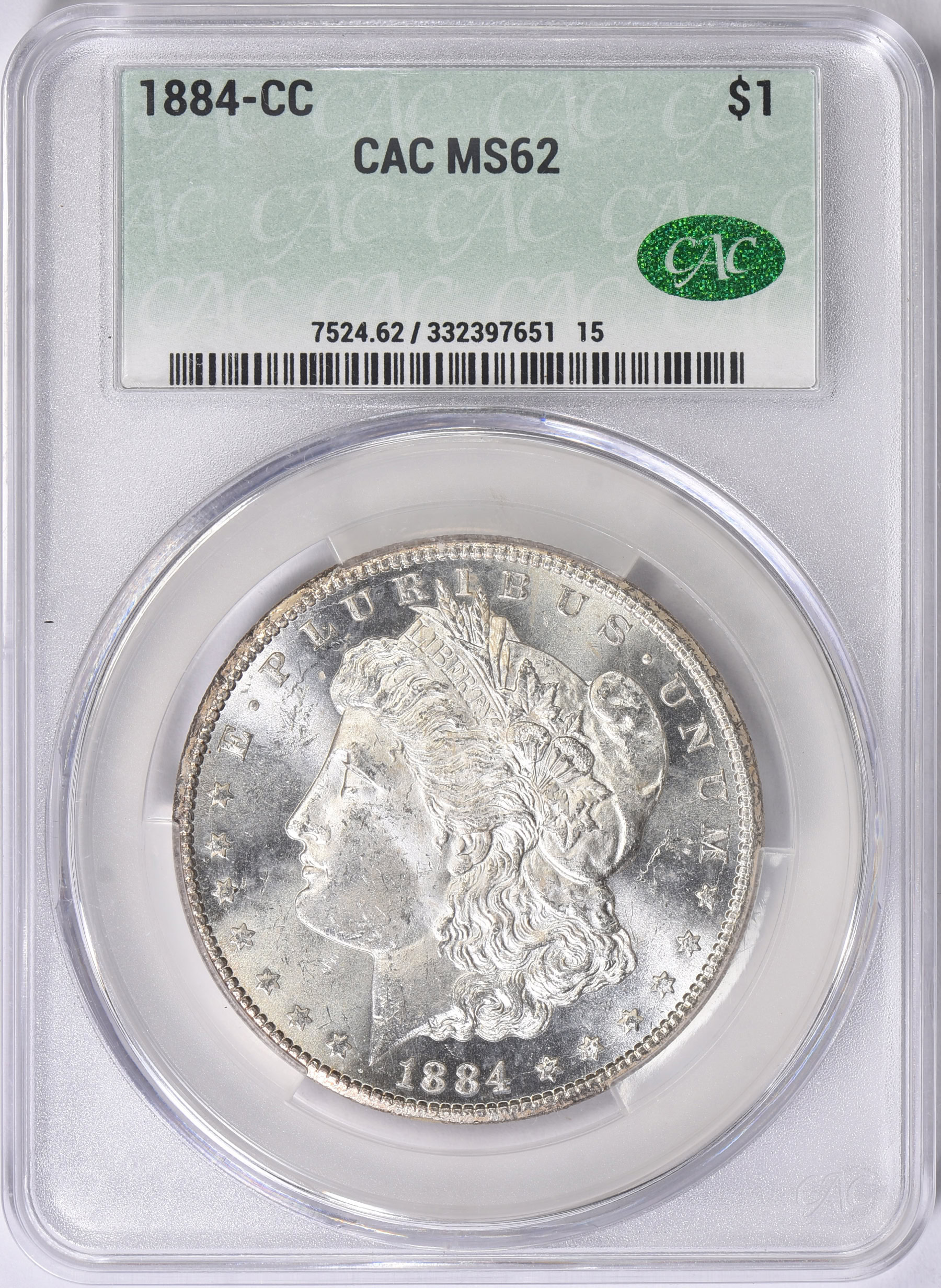 1884-CC Morgan Silver Dollar CACG MS-62 (Item 1672177) | GreatCollections Coin Auctions