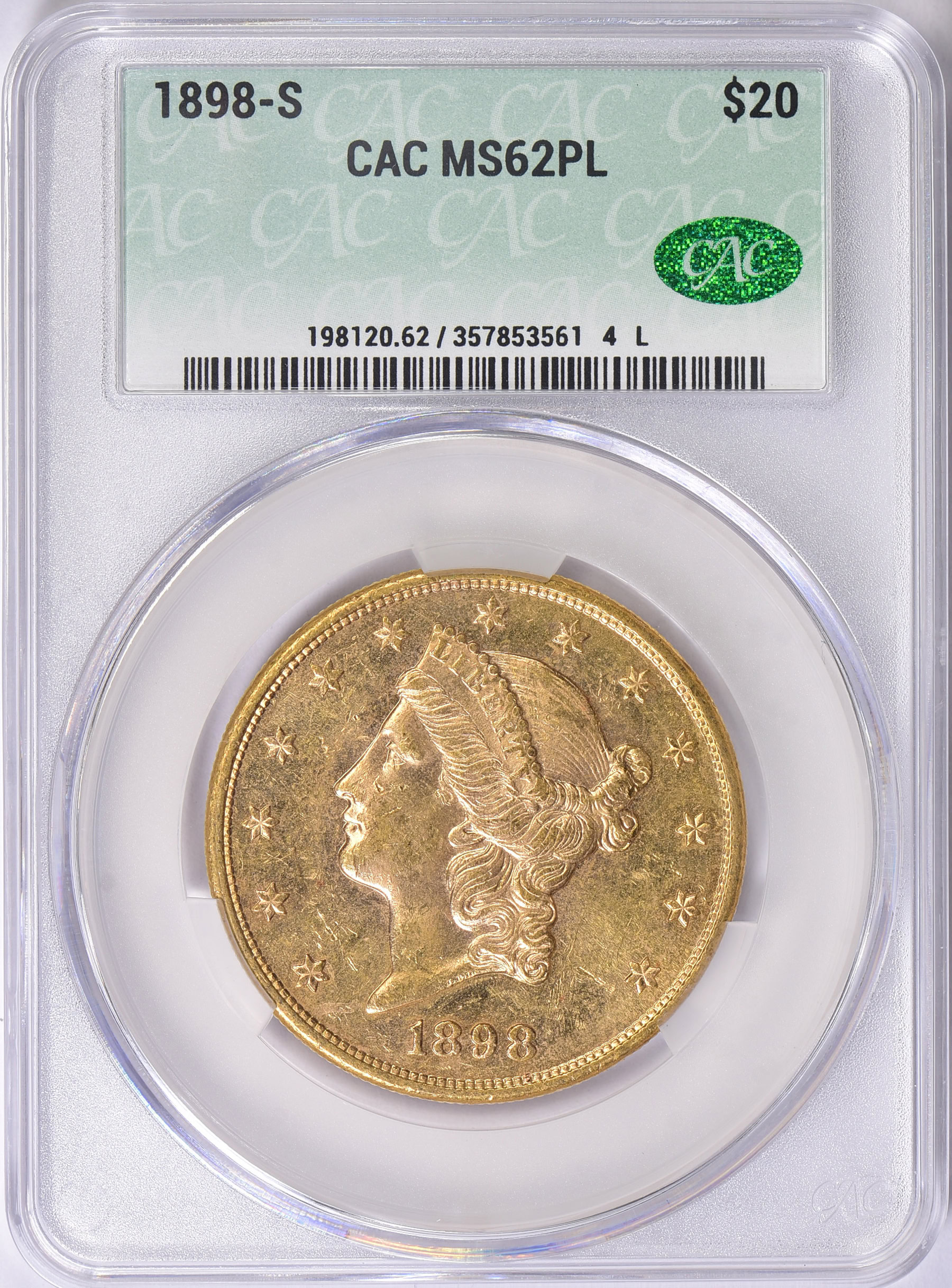 1898-S Liberty Gold Double Eagle CACG MS-62 PL (Item 1672222) | GreatCollections Coin Auctions