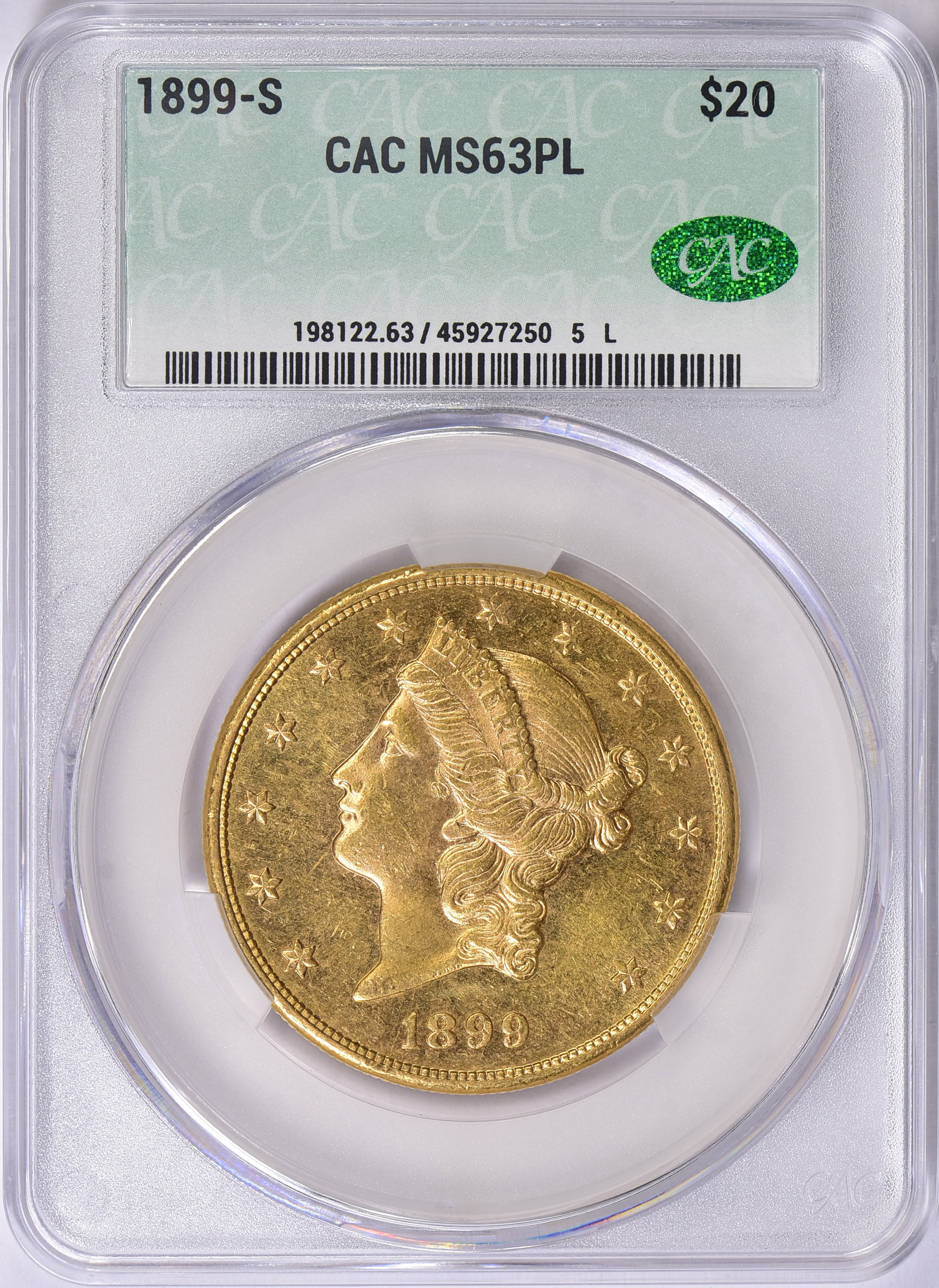 1899-S Liberty Gold Double Eagle CACG MS-63 PL (Item 1672223 ...