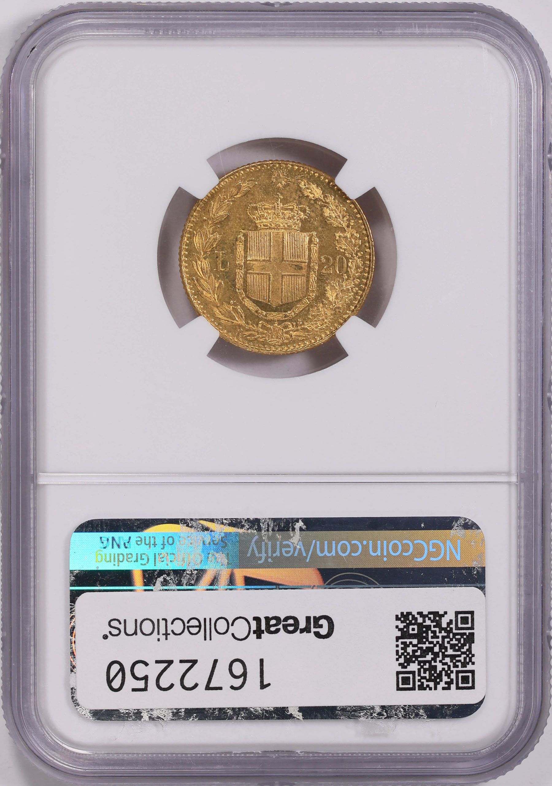 Italy 1882-R Gold 20 Lire KM-21 NGC MS-63 (AGW = 0.1867 oz.) (Item 1672250) | GreatCollections ...