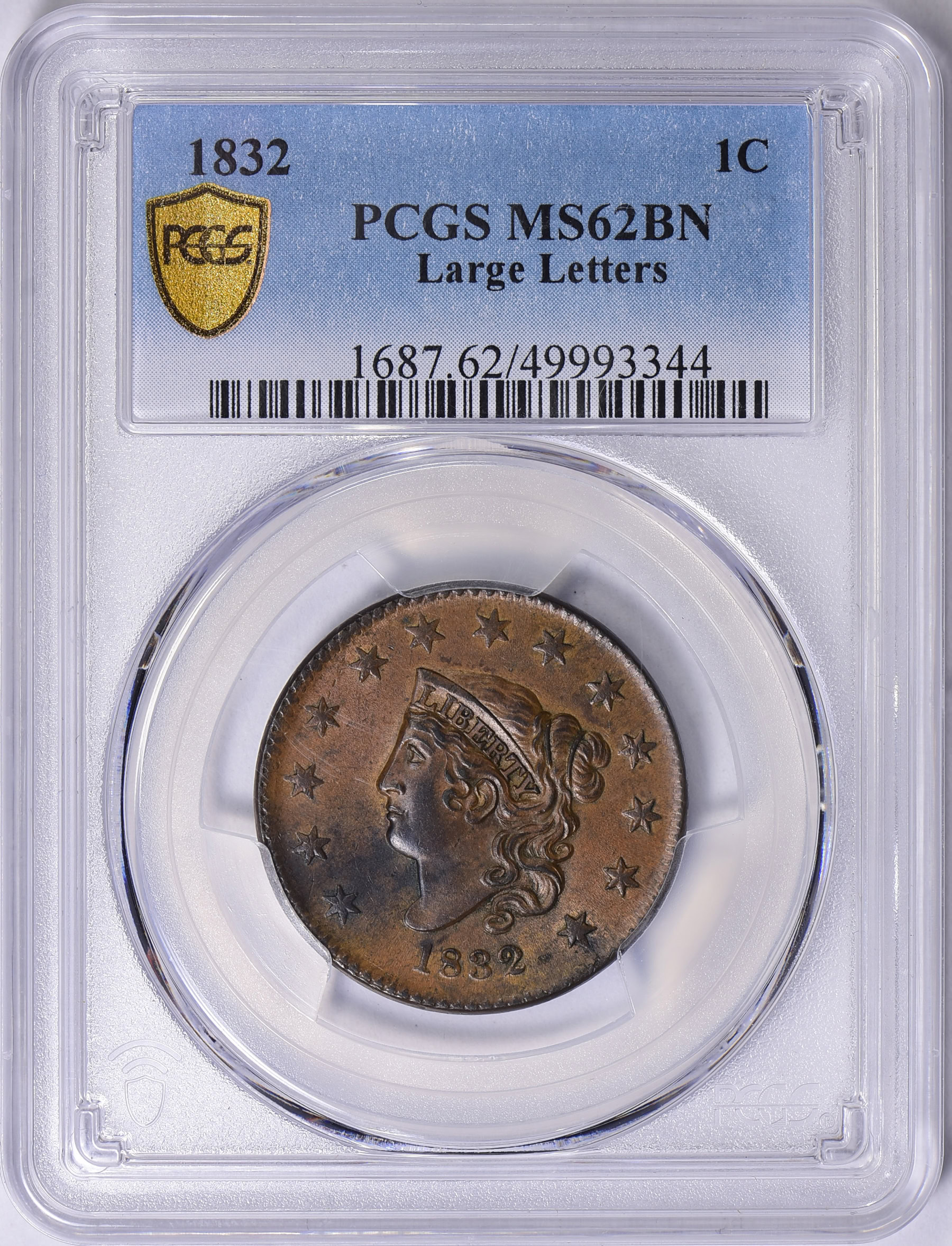 1832 Matron Cent Large Letters PCGS MS-62 BN (Item 1672285 ...