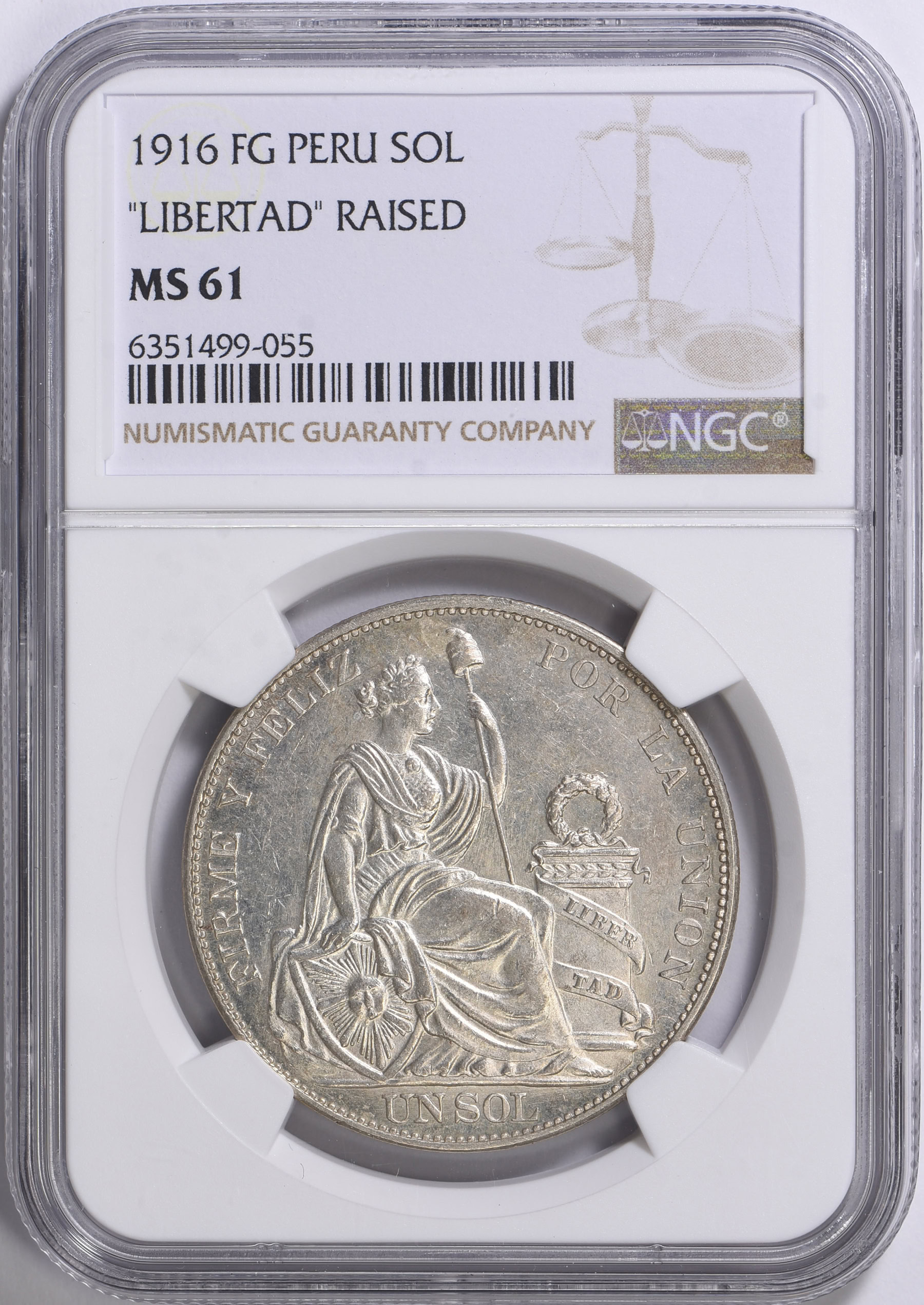 Peru 1916-FG Silver Sol LIBERTAD in Relief KM-196.28 NGC MS-61 (Item ...