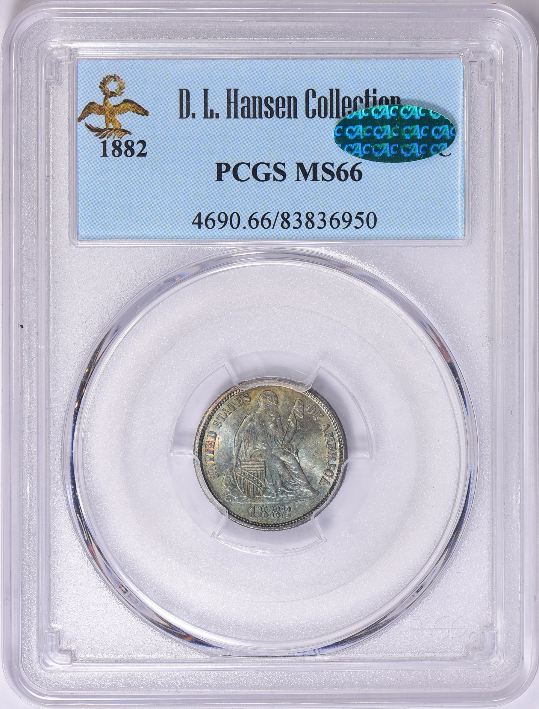 1882 Seated Liberty Dime PCGS MS-66 (CAC Green) (Toned) (D.L. Hansen Collection) (Item 1672466 ...