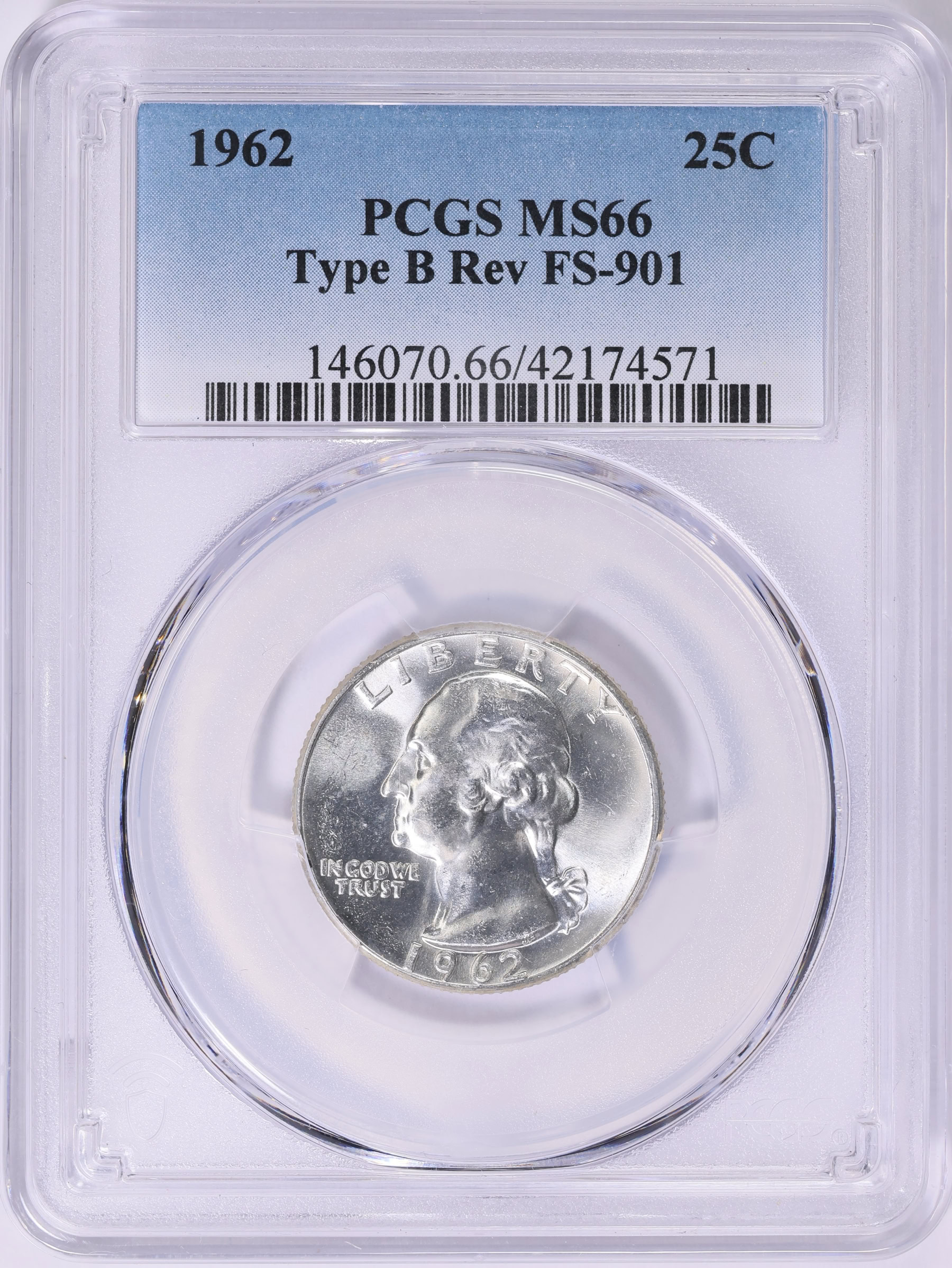 1962 Washington Quarter Type B Reverse FS-901 PCGS MS-66 (Item 1672481) | GreatCollections Coin ...