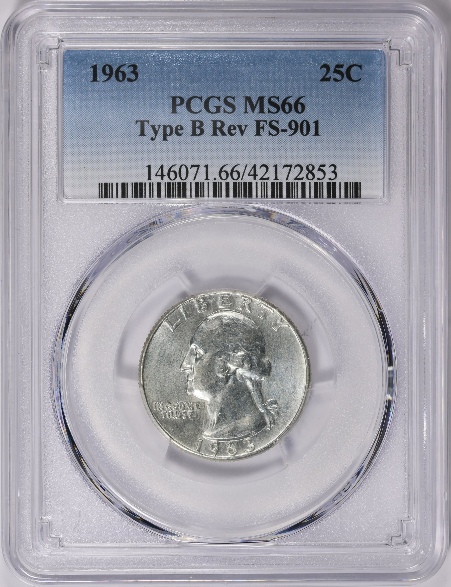 1963 Washington Quarter Type B Reverse FS-901 PCGS MS-66 (Item 1672482) | GreatCollections Coin ...