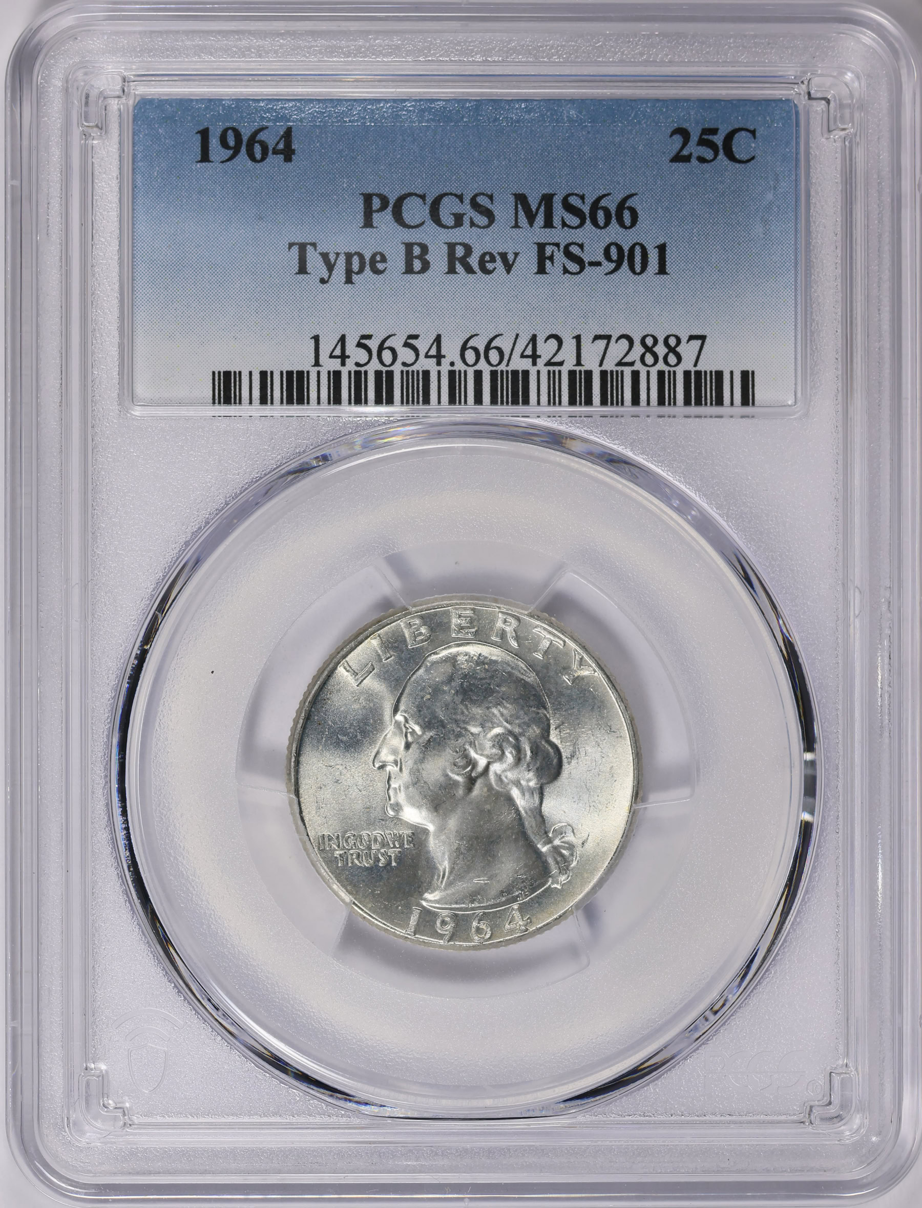 1964 Washington Quarter Type B Reverse FS-901 PCGS MS-66 (Item 1672483) | GreatCollections Coin ...