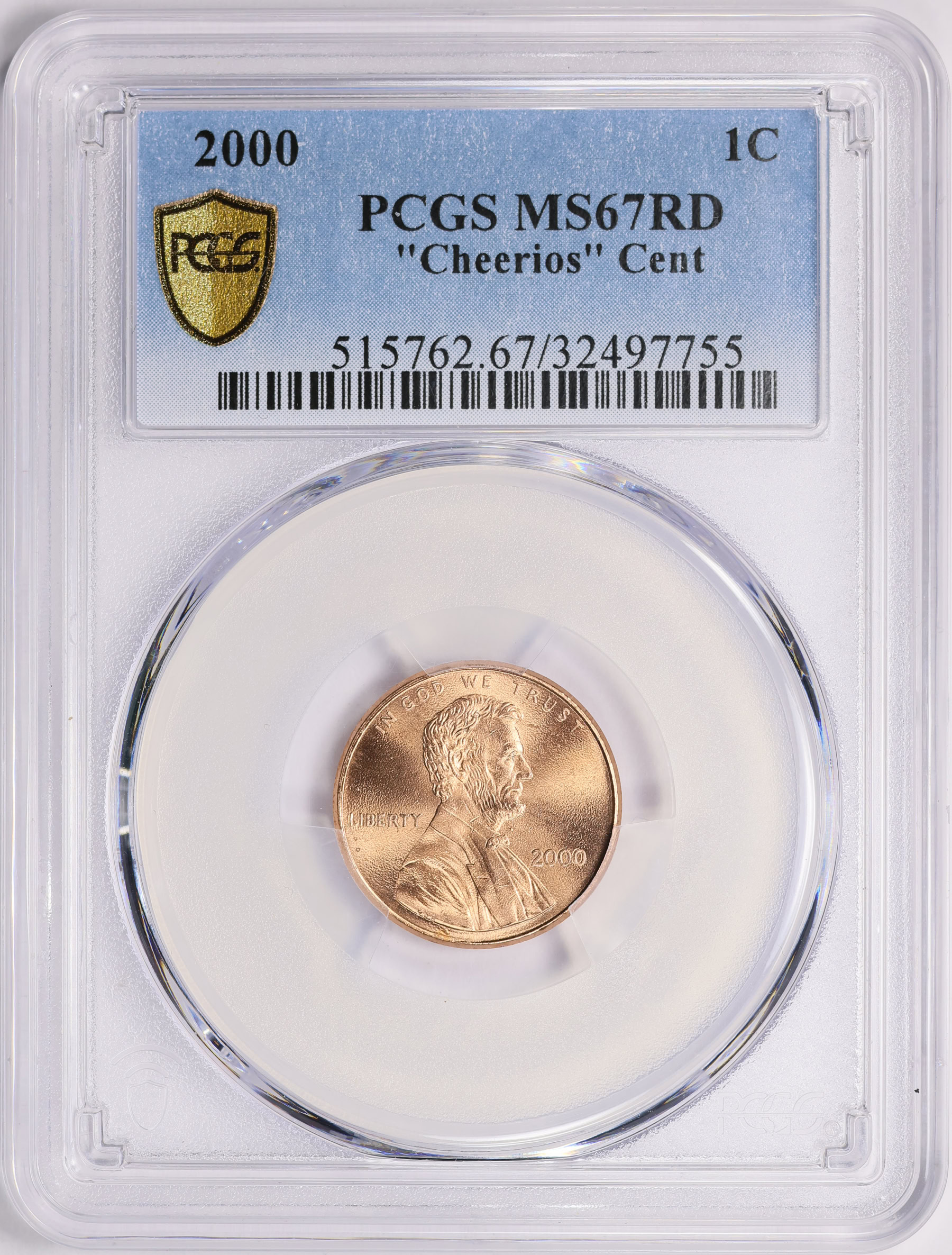 2000 Lincoln Cent "Cheerios" Cent PCGS MS-67 RD (With Original Cheerios ...